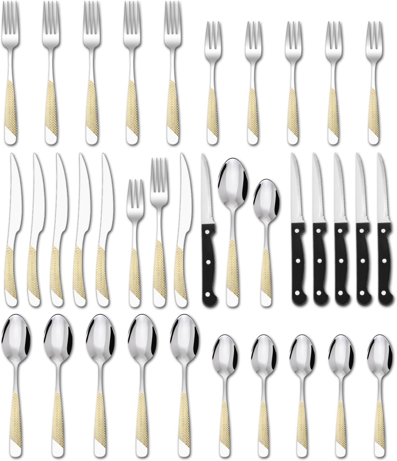 Set Posate 12 Persone, 60 Pezzi Posate Nere, Altamente Lucidate e ...