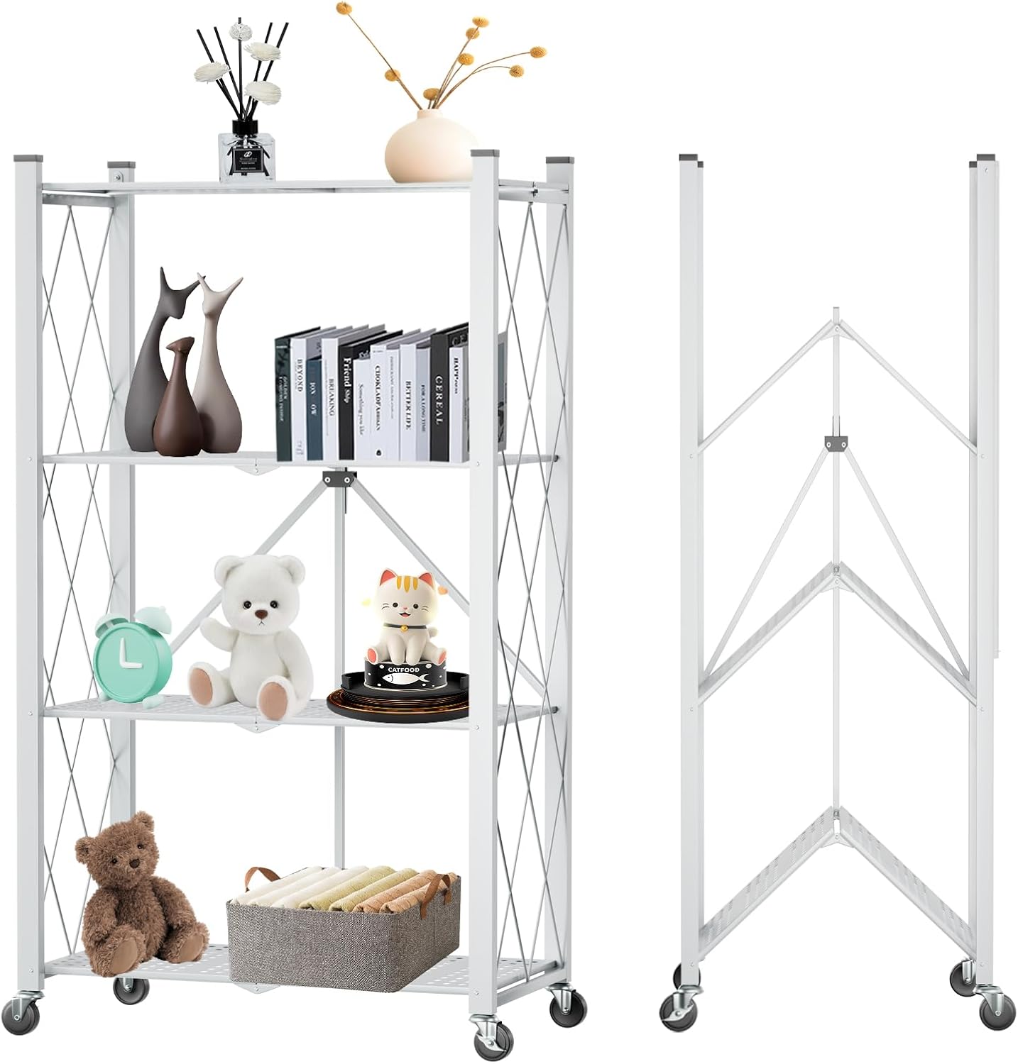 Amazon.com: Yuanjimi 4 Tier Foldable Storage Shelf with Wheels, Heavy ...