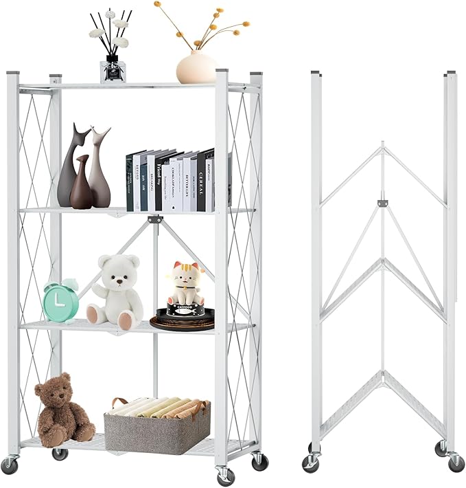 Amazon.com: Yuanjimi 4 Tier Foldable Storage Shelf with Wheels, Heavy ...