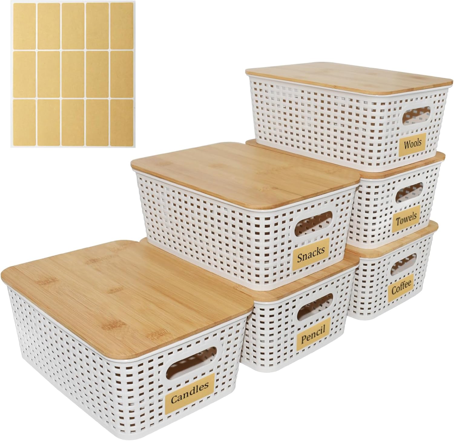 Amazon.com: Yedadone 6 Pack Plastic Storage Bins with Bamboo Lid ...