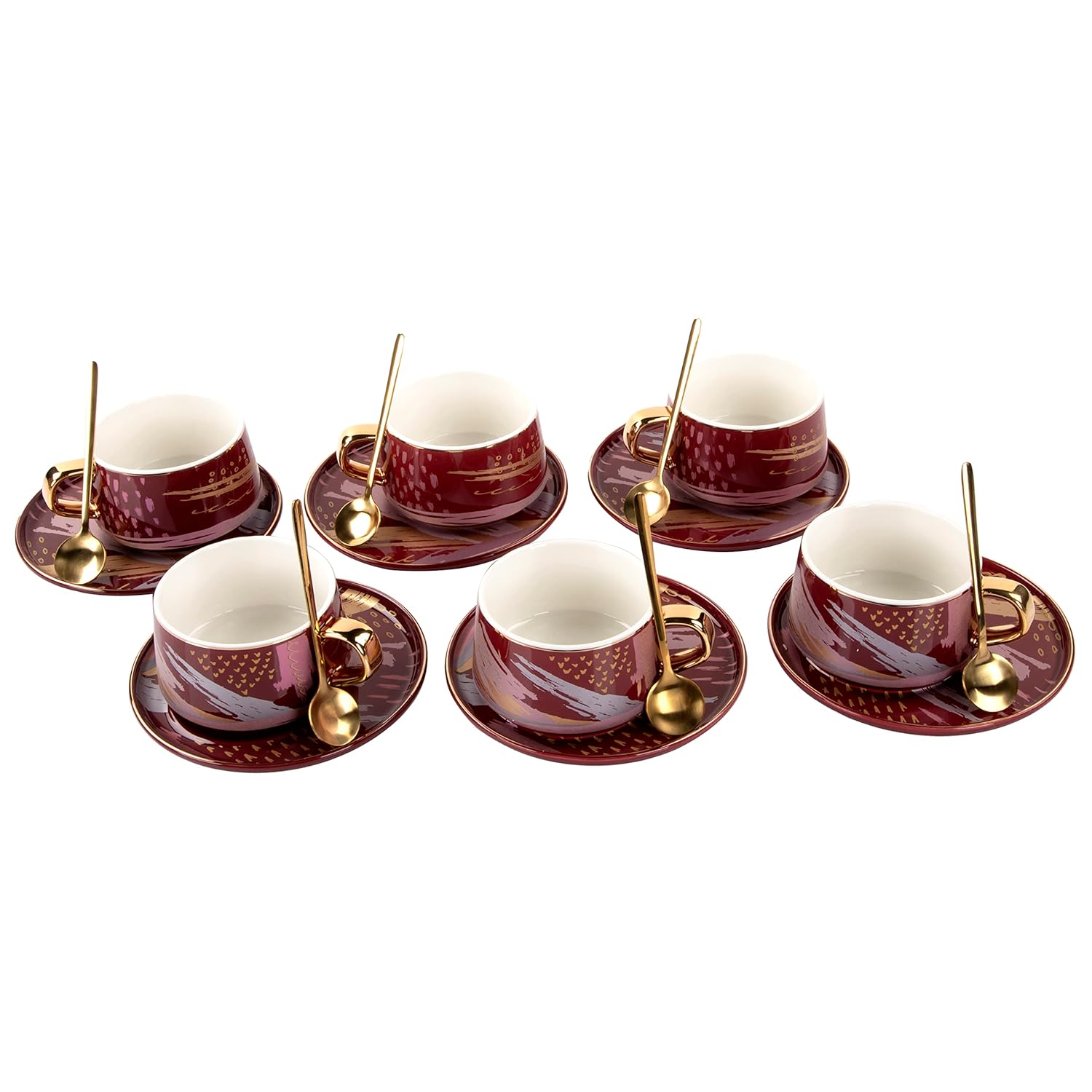 Buy Justbrew Tea Cup Saucer Set Of 6, Red | Ceramic Made Cup, Spoon ...