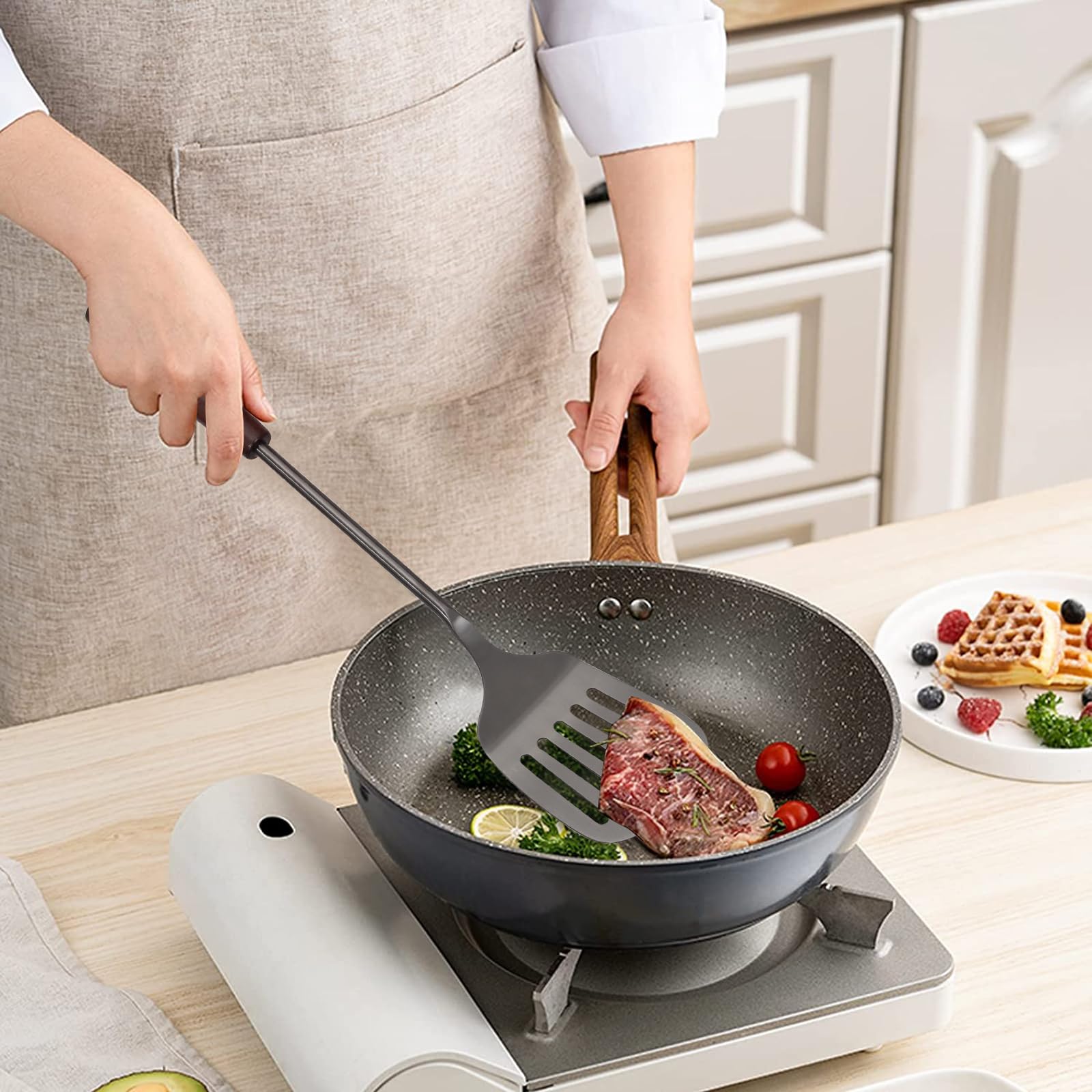 Snapklik.com : 15 Inch Stainless Steel Spatula - Black Wok Spatula For ...