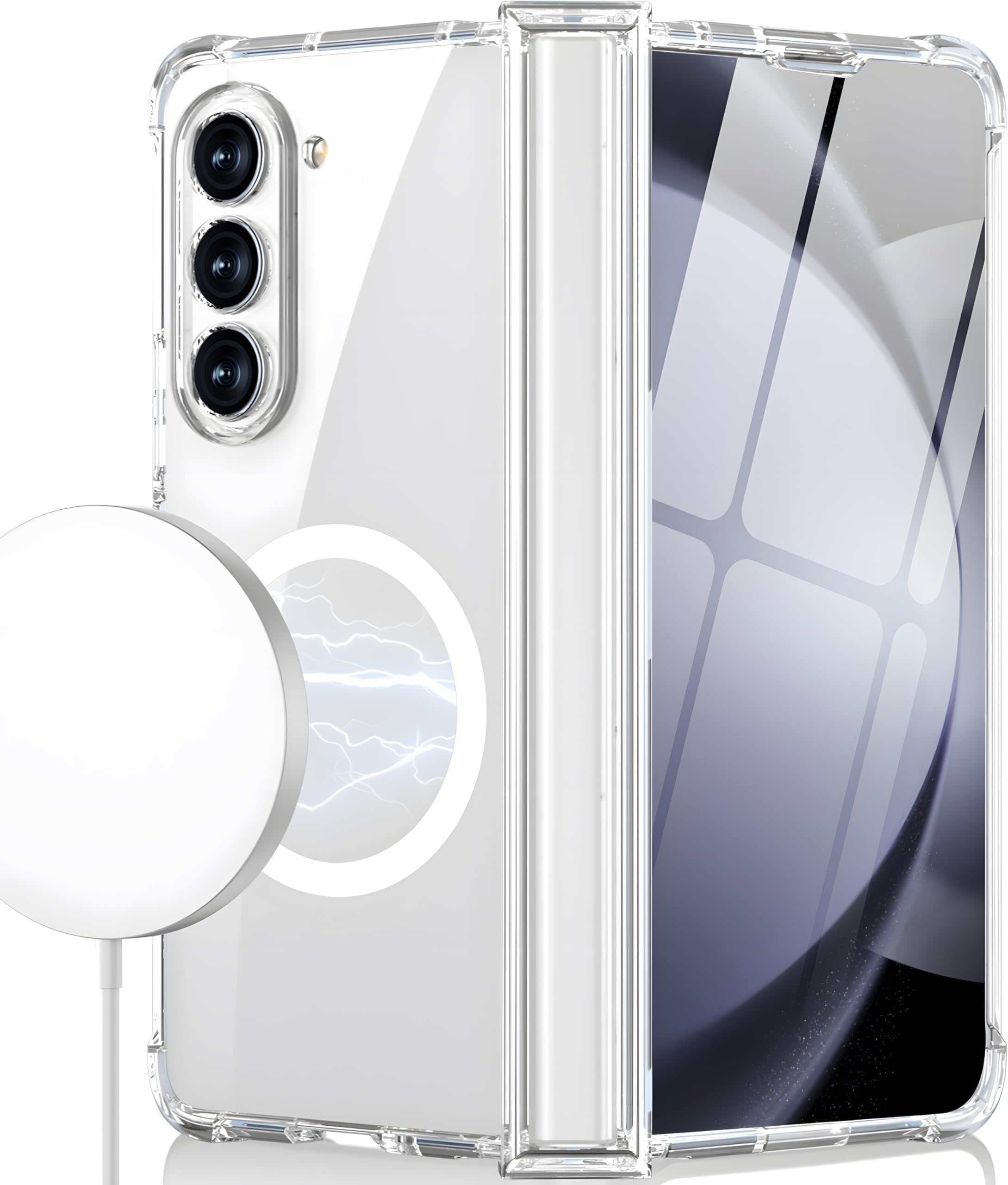 Amazon.com: Clear Magnetic Case for Samsung Galaxy Z Fold 5 with Hinge ...