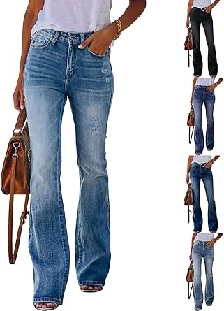 Flare Jeans for Women Trendy High Waisted Boyfriend Denim Pants Skinny ...