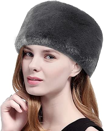 Amazon.com: Women Faux Fur Russian Hat Plain Color Furry Cossak Beanie ...