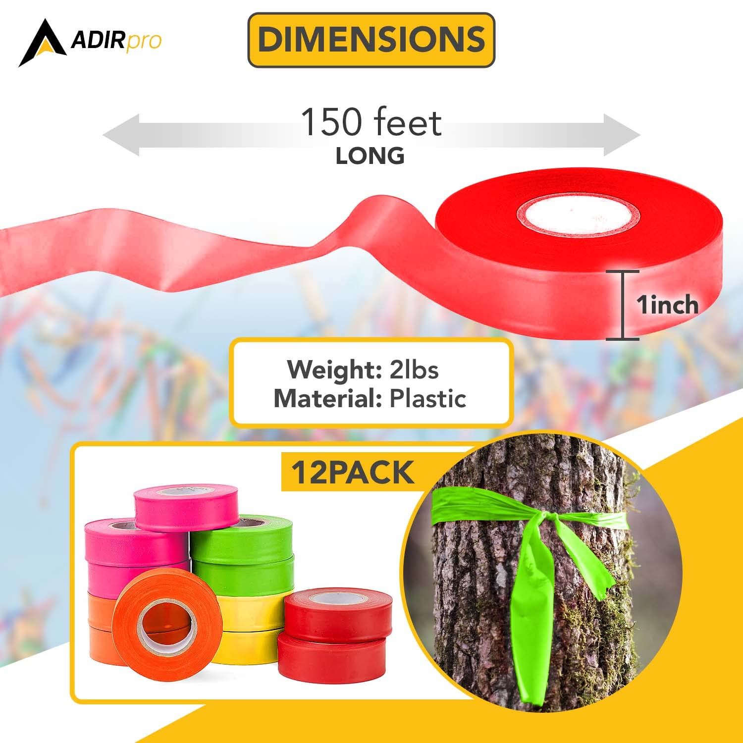 Snapklik.com : AdirPro 12 Pack Fluorescent Flagging Tape - Multipurpose ...