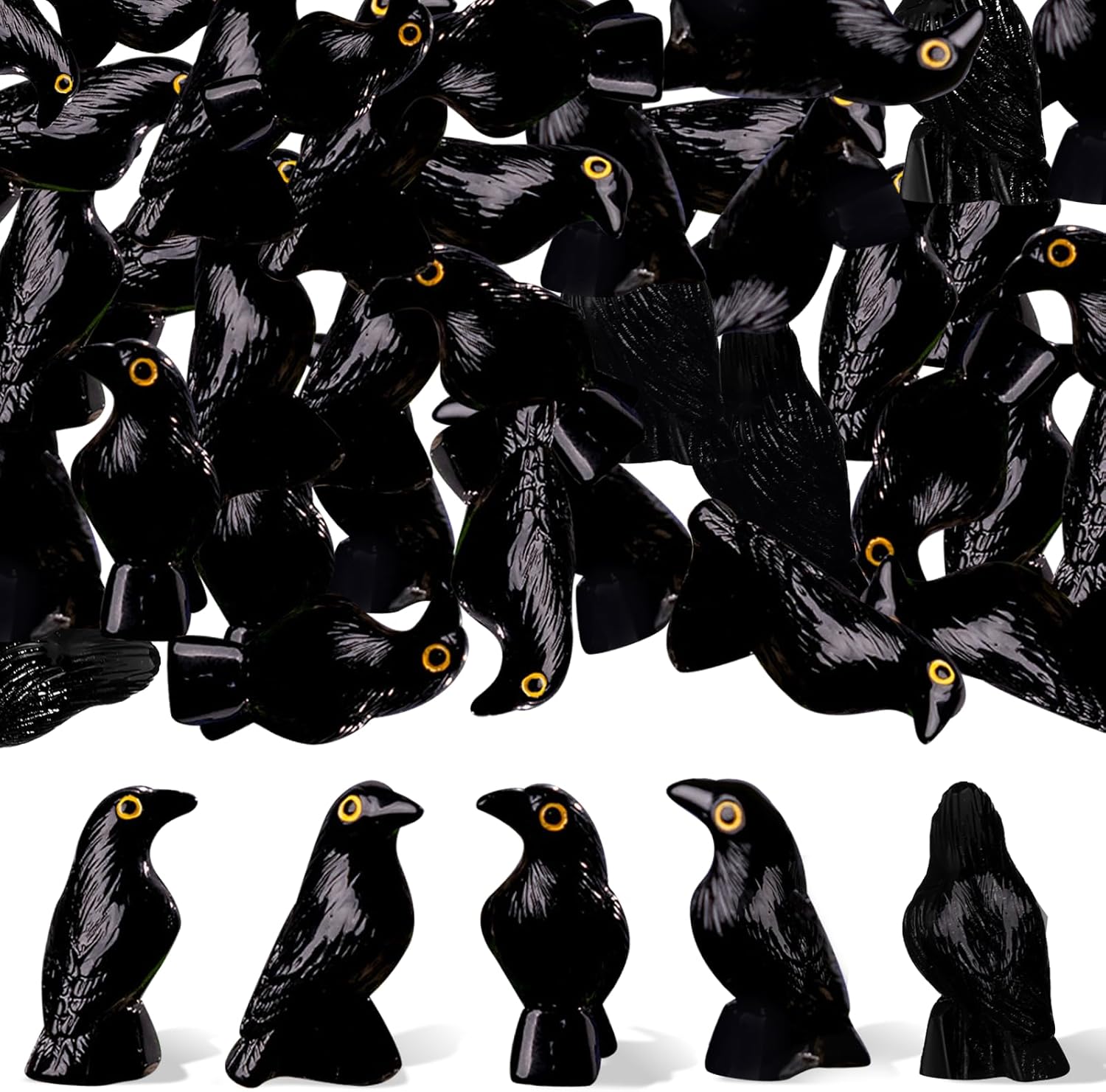 Amazon.com: 50 Pcs Miniature Crows Figurines Halloween Crows Mini Resin ...