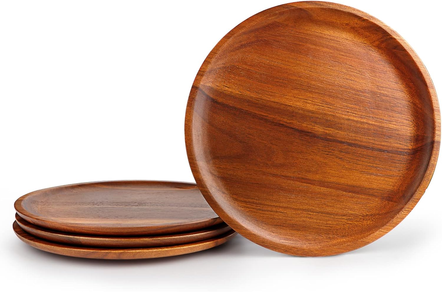 Amazon.com | HOMEXCEL Wooden Plates Set of 4, 11 Inch Round Acacia Wood ...
