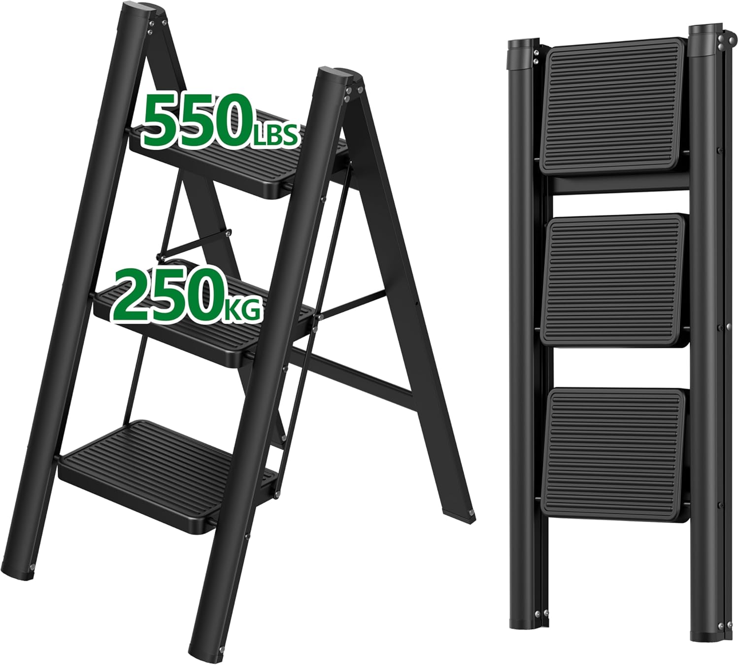 YOUTHCLUB 3 Step Ladder,550lbs Load Capacity Sturdy Steel Ladder ...