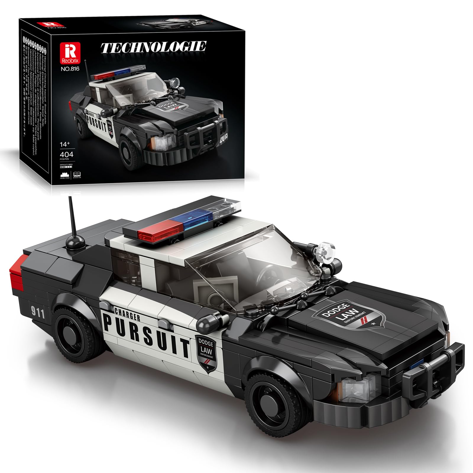 Reobrix 816 Dodge Police Car Building Blocks, 1:24 Scale Model Car ...