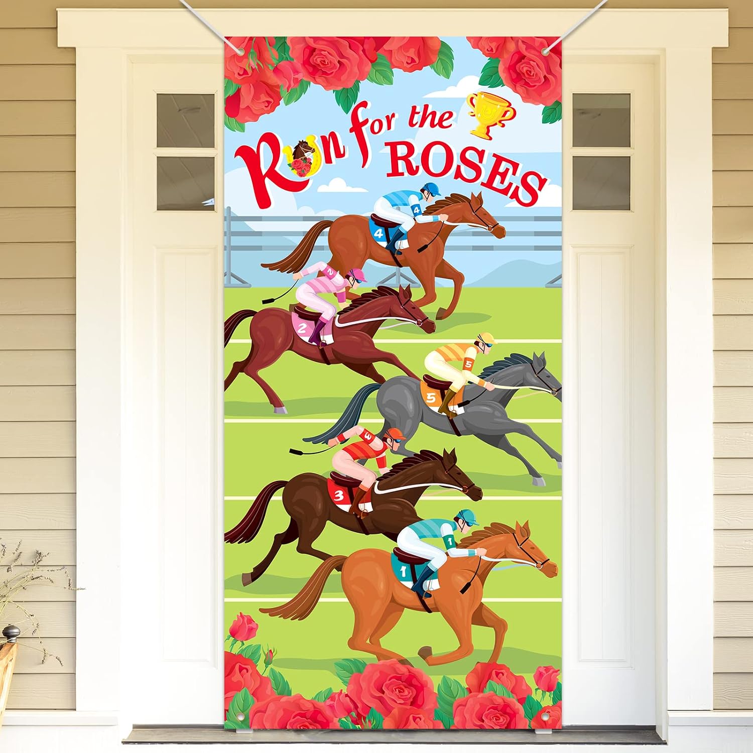 Amazon.com: HOWAF Run for the Rose Door Banner,Kentucky Derby Party ...