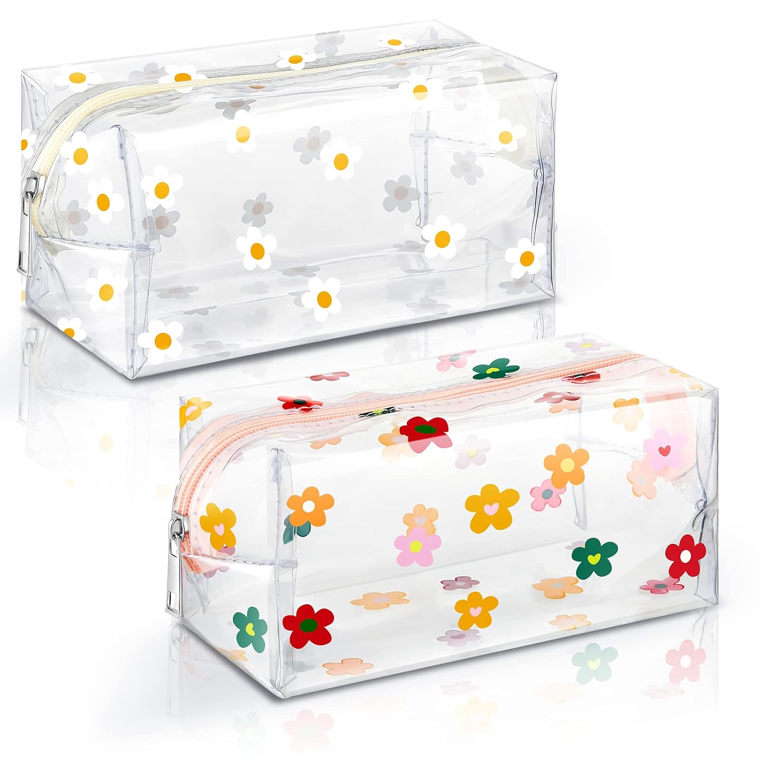 Amazon.com : 2 Pack Daisy Clear Makeup Bags Clear Cosmetic Bag PVC ...