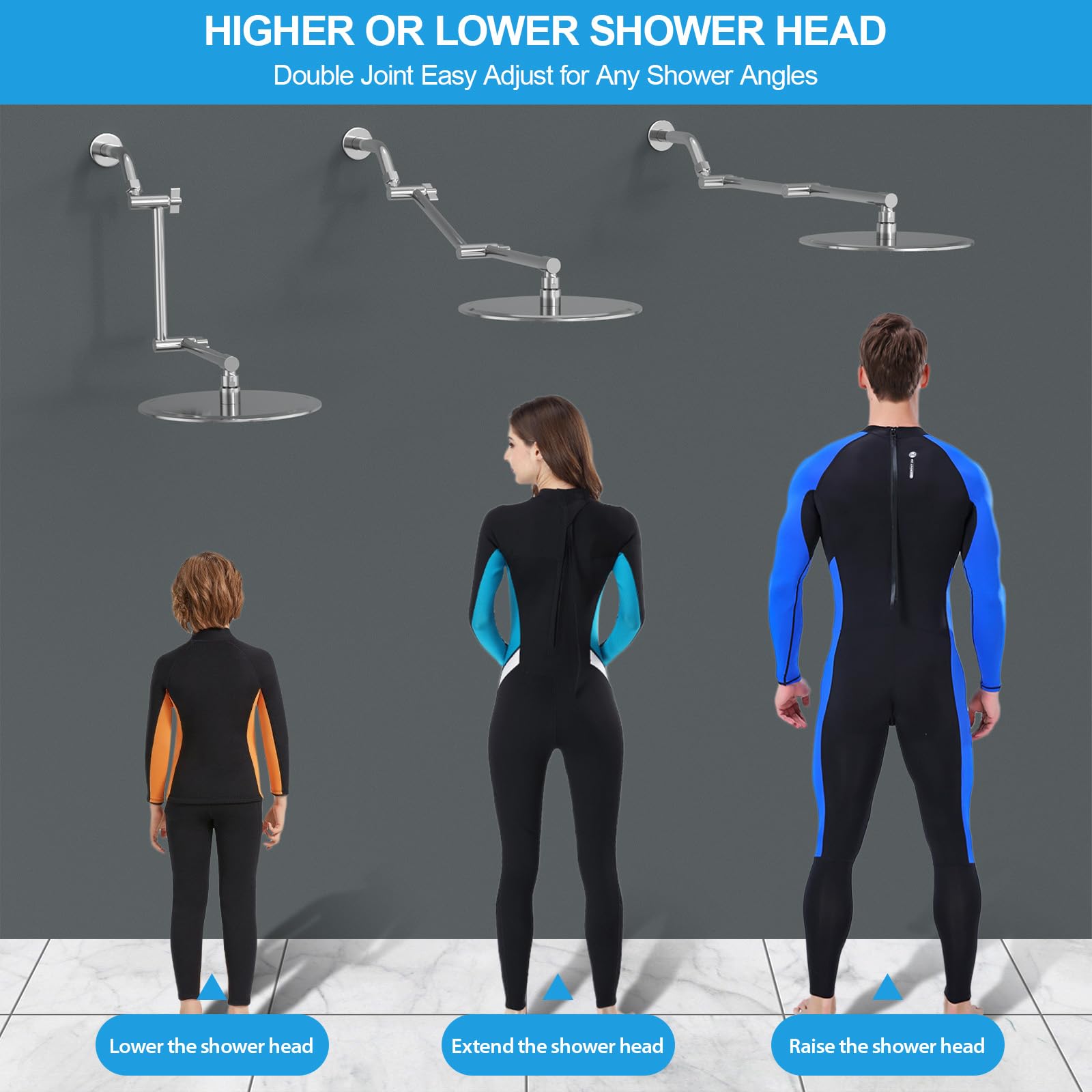 Snapklik.com : Lordear Foldable Shower Arm, 16 Inch Chrome, Adjustable ...