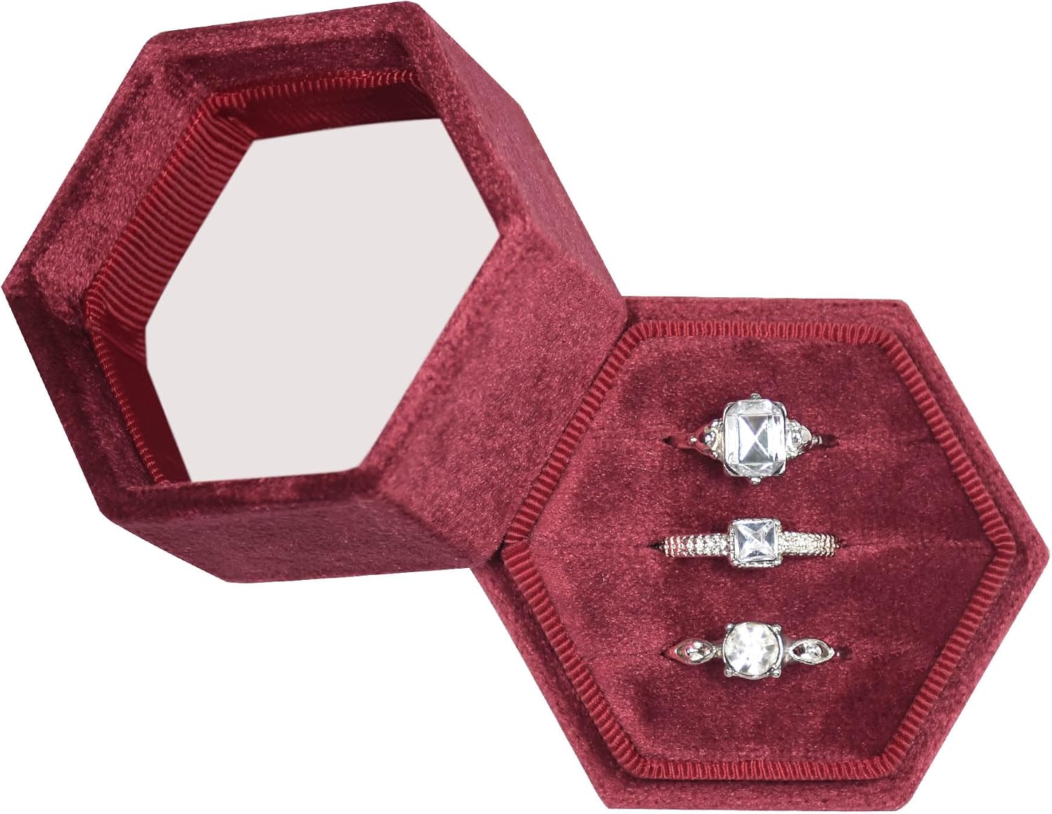 Vicoter Velvet Ring Box, 3 Slots Hexagon Jewelry Ring Gift Box Vintage ...
