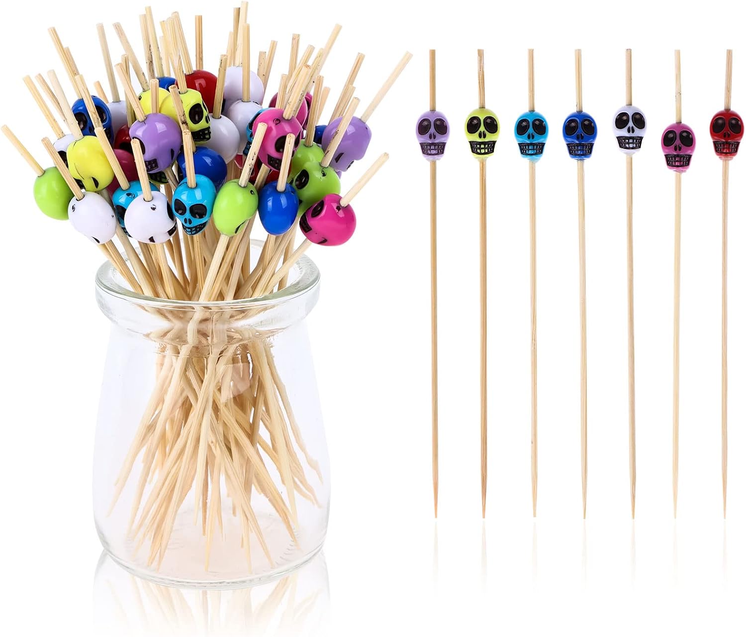 Amazon.com | 200 Pieces Skull Cocktail Picks Toothpicks Bamboo Cocktail ...