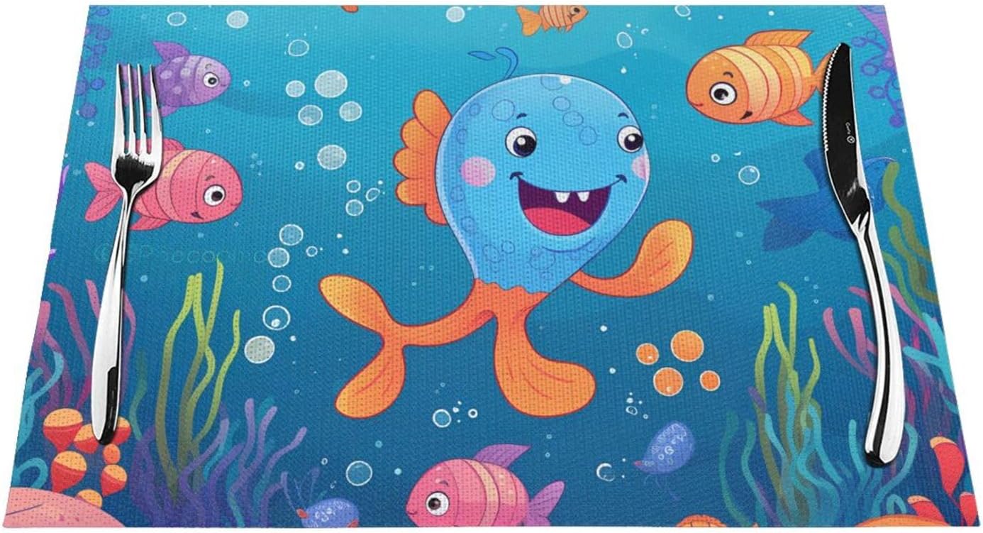 Amazon.com: Cartoon Sea Fish Placemat Set of 6 Pcs - Non-Slip and Heat ...