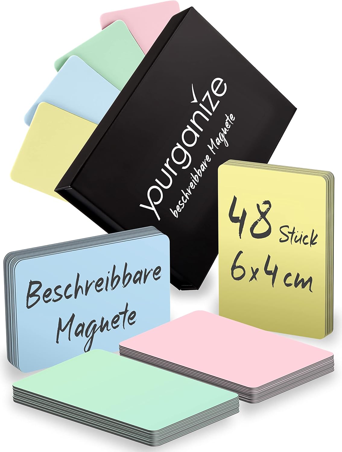 YOURGANIZE® 48 Writable Magnets Pastel – 6 x 4 cm – Magnetic Strips ...