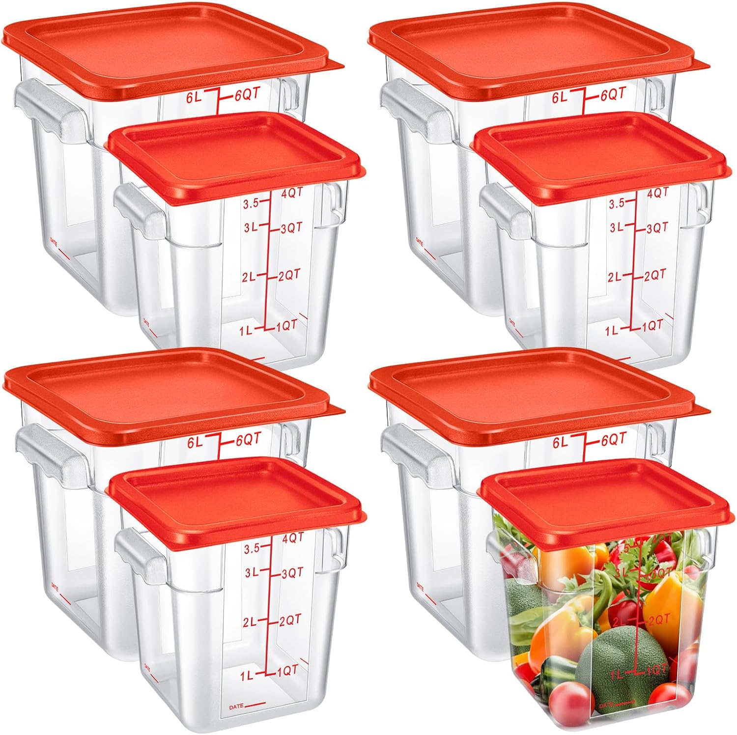 Amazon.com: Suclain 8 Pack 4 QT and 6 QT Food Storage Containers with ...