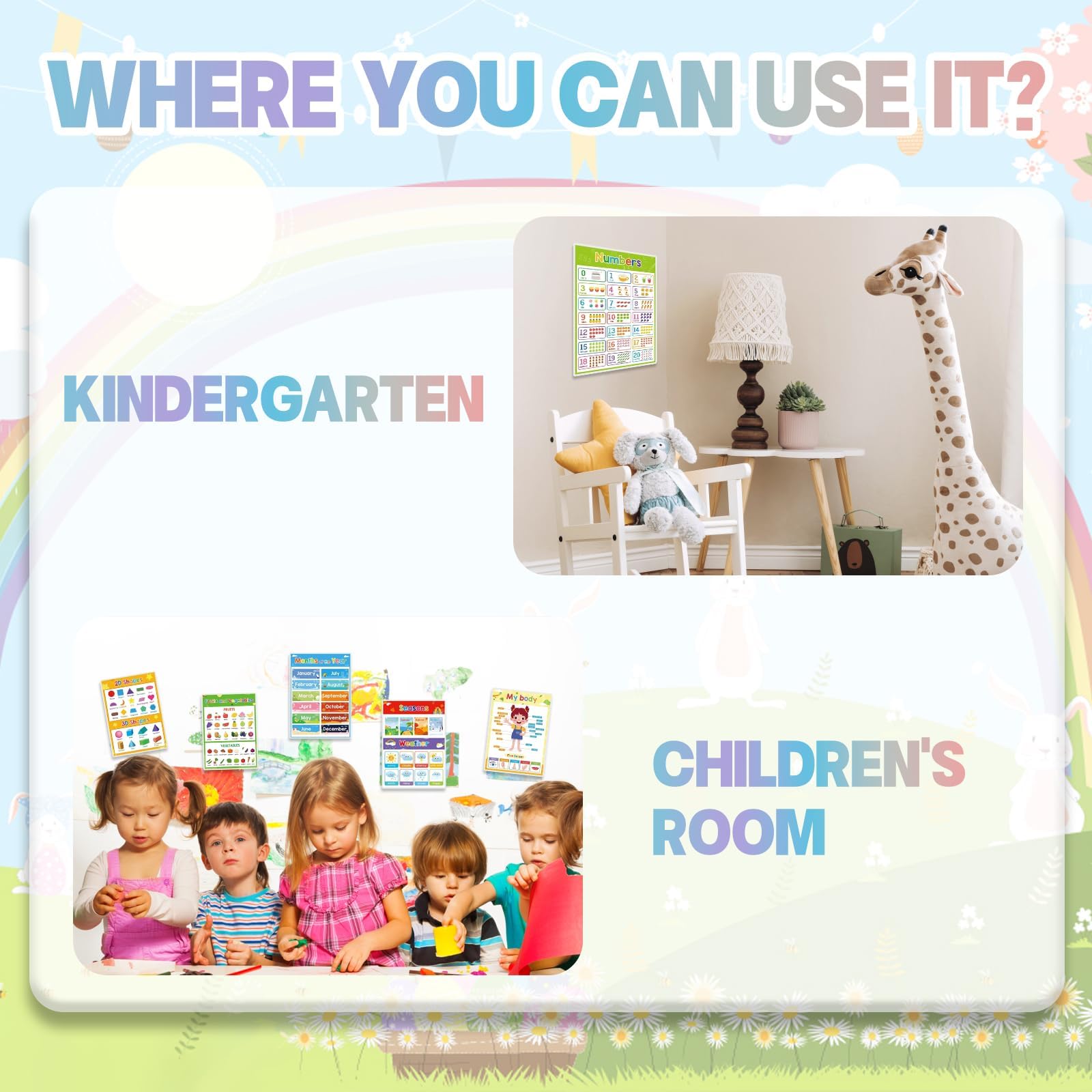 12Pcs Alphabet Poster, ABC Poster Set with Laminated Educational ...