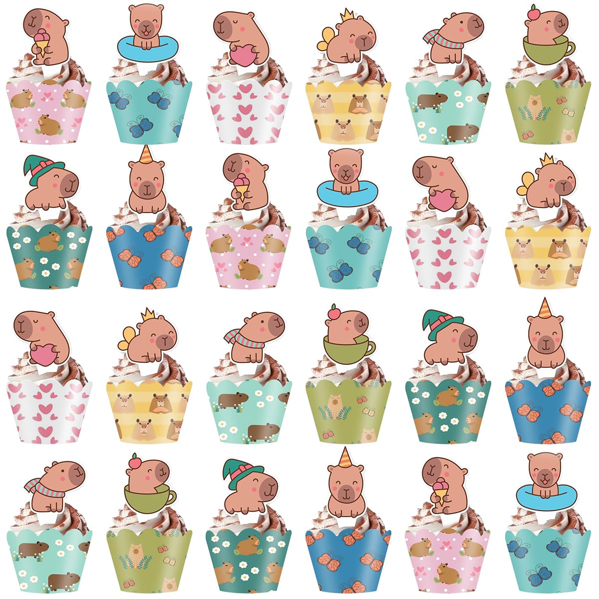 Amazon.com: 48pcs Capybara Cupcake Toppers and Cupcake Wrappers ...