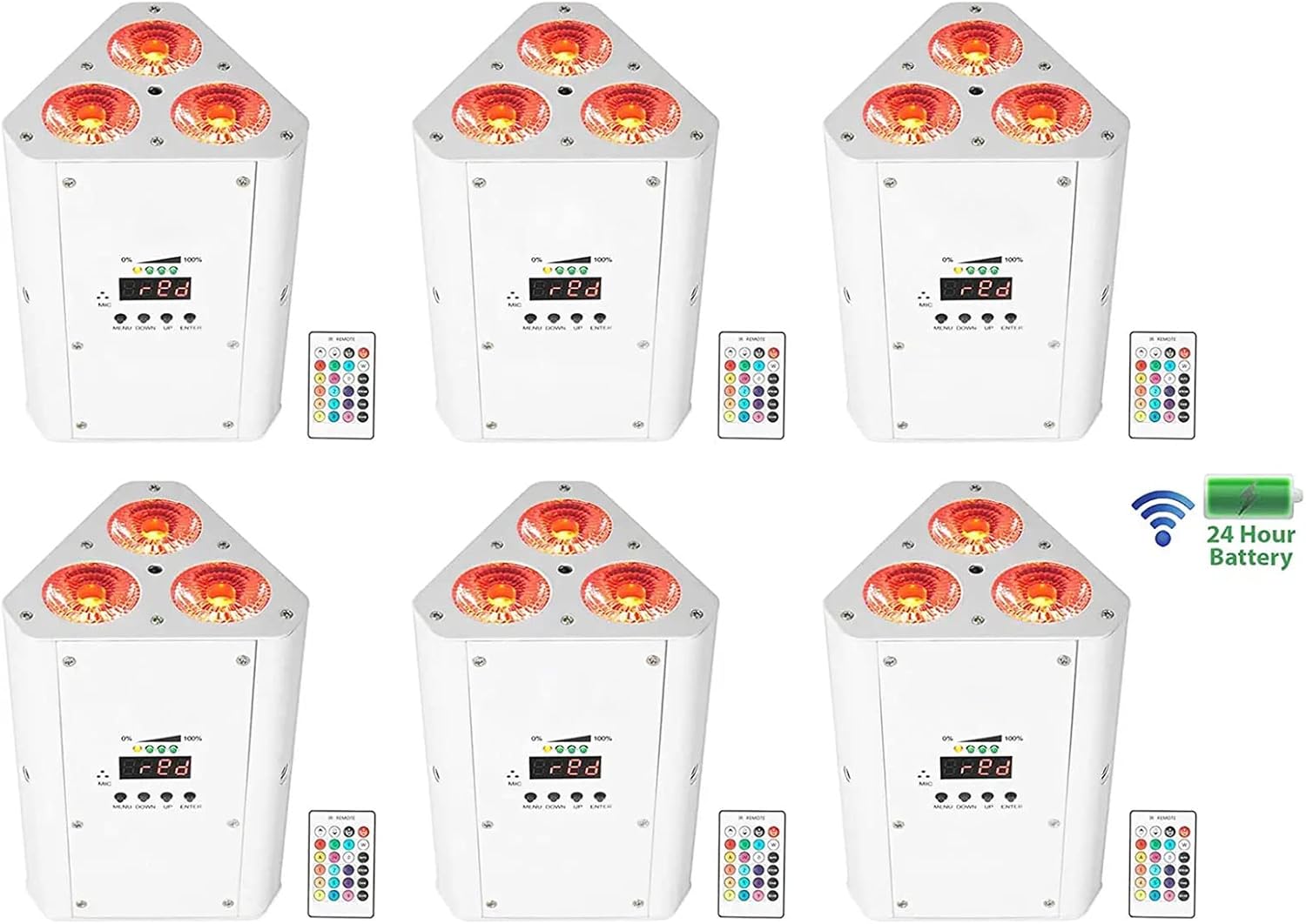 Amazon.com: 6 Pack LED RGBWA+UV Rechargeable DMX White Par Up-Lights ...