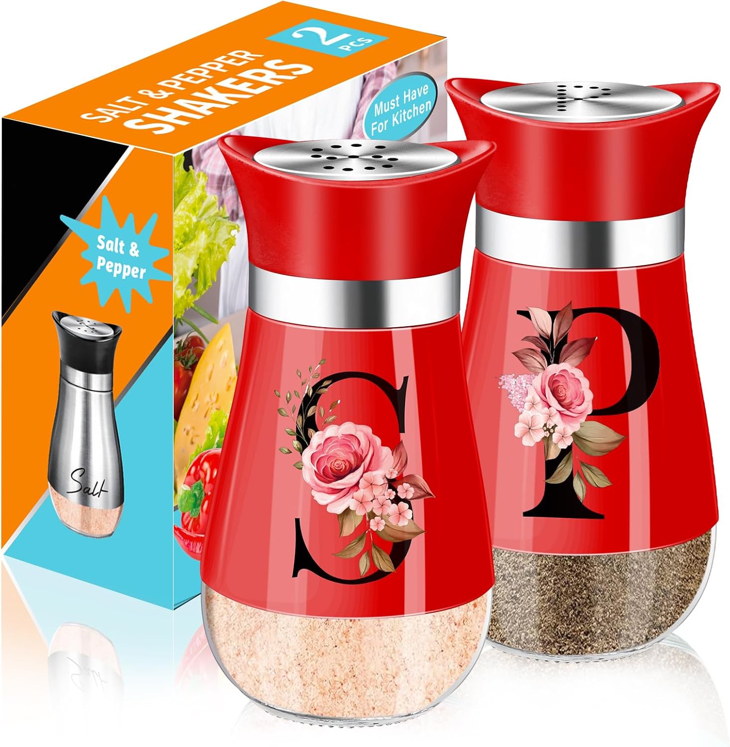 Amazon.com: Salt and Pepper Shakers Set, 4 oz Red Kitchen Accessories ...