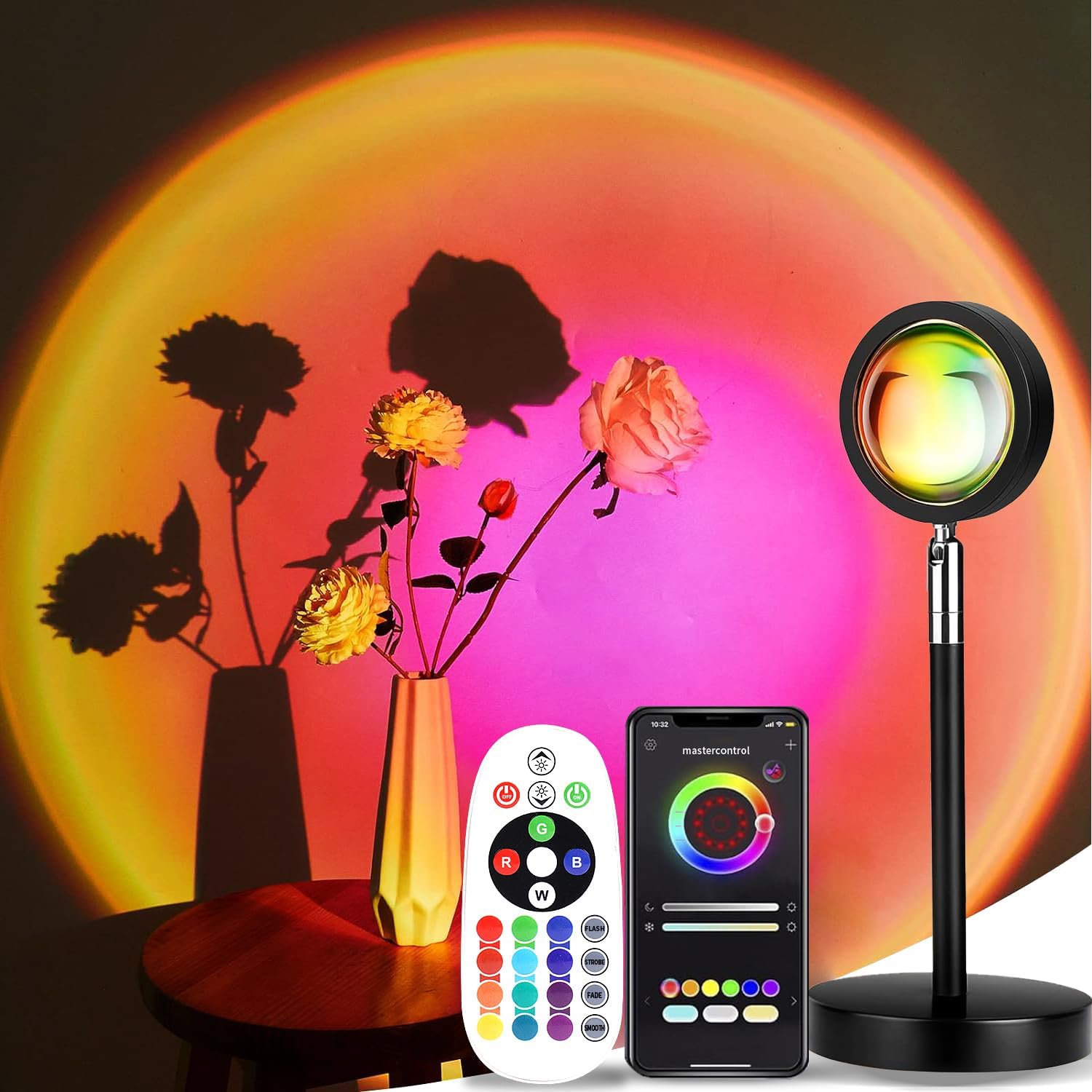 Sunset Lamp with APP & Remote Control,16 Colors Night Light 180 ...