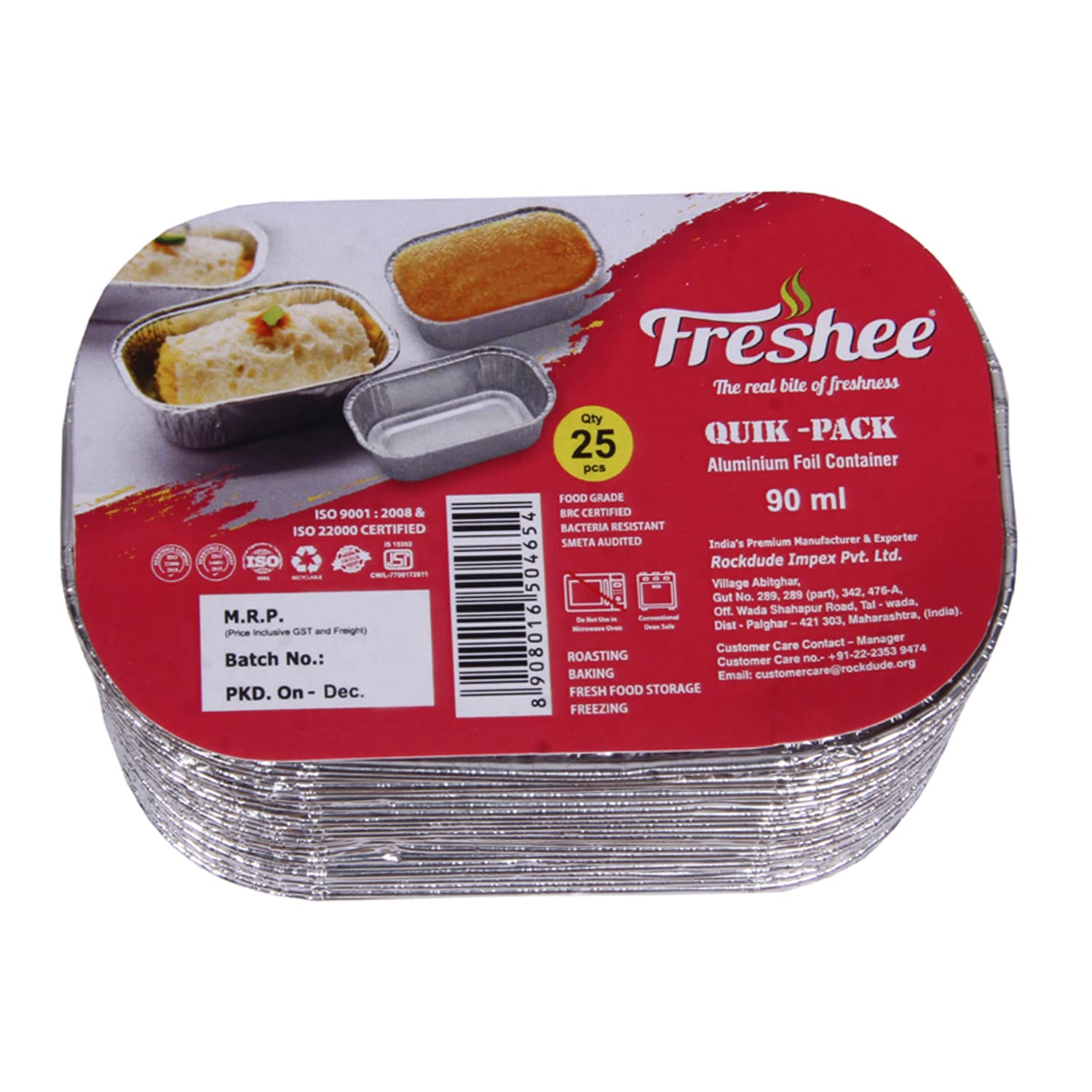 Freshee 90ml Disposable Aluminium Container without Lid for Food ...