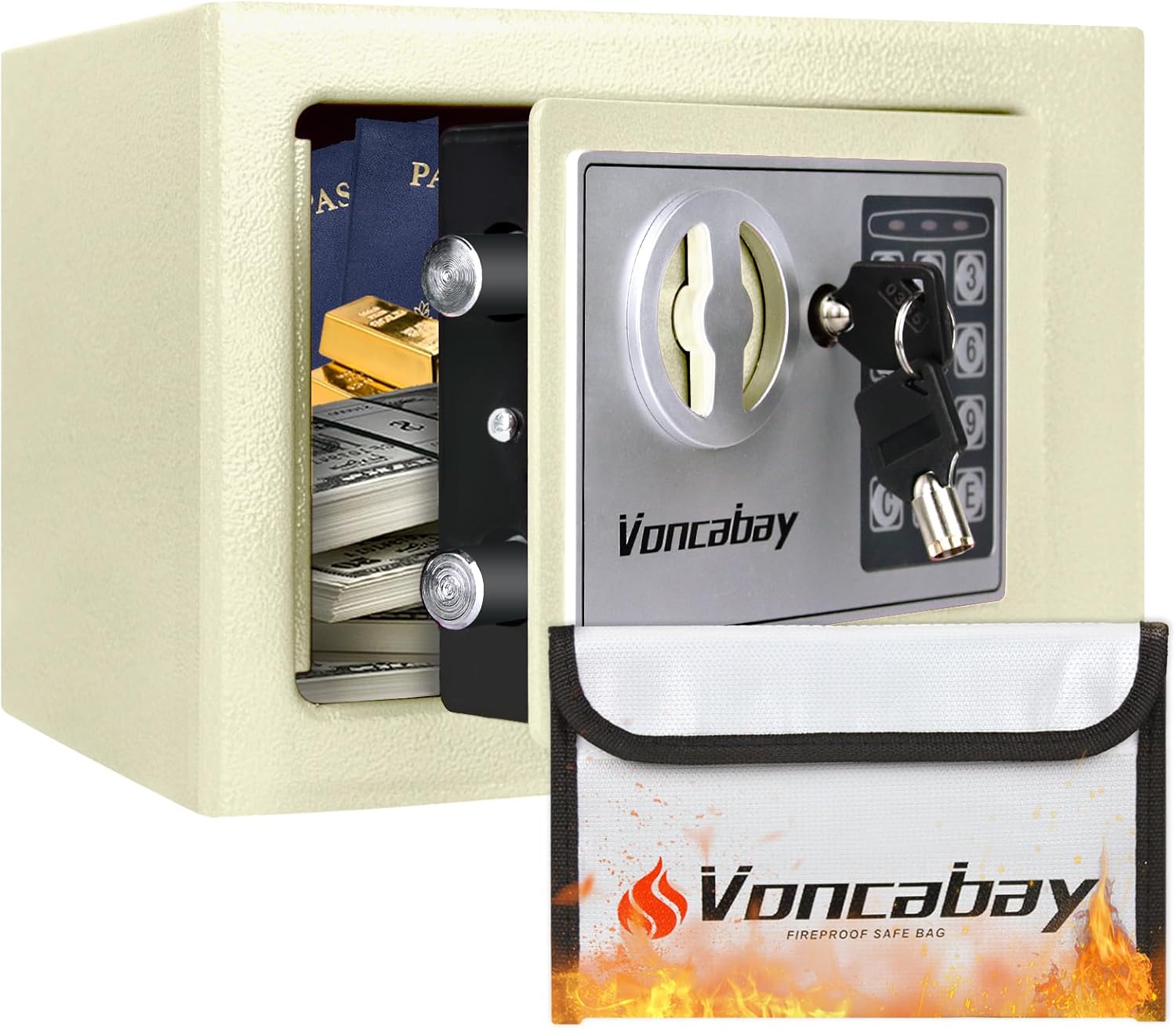 Voncabay Money Safe Box for Home with Sensor Light & Fireproof Security ...