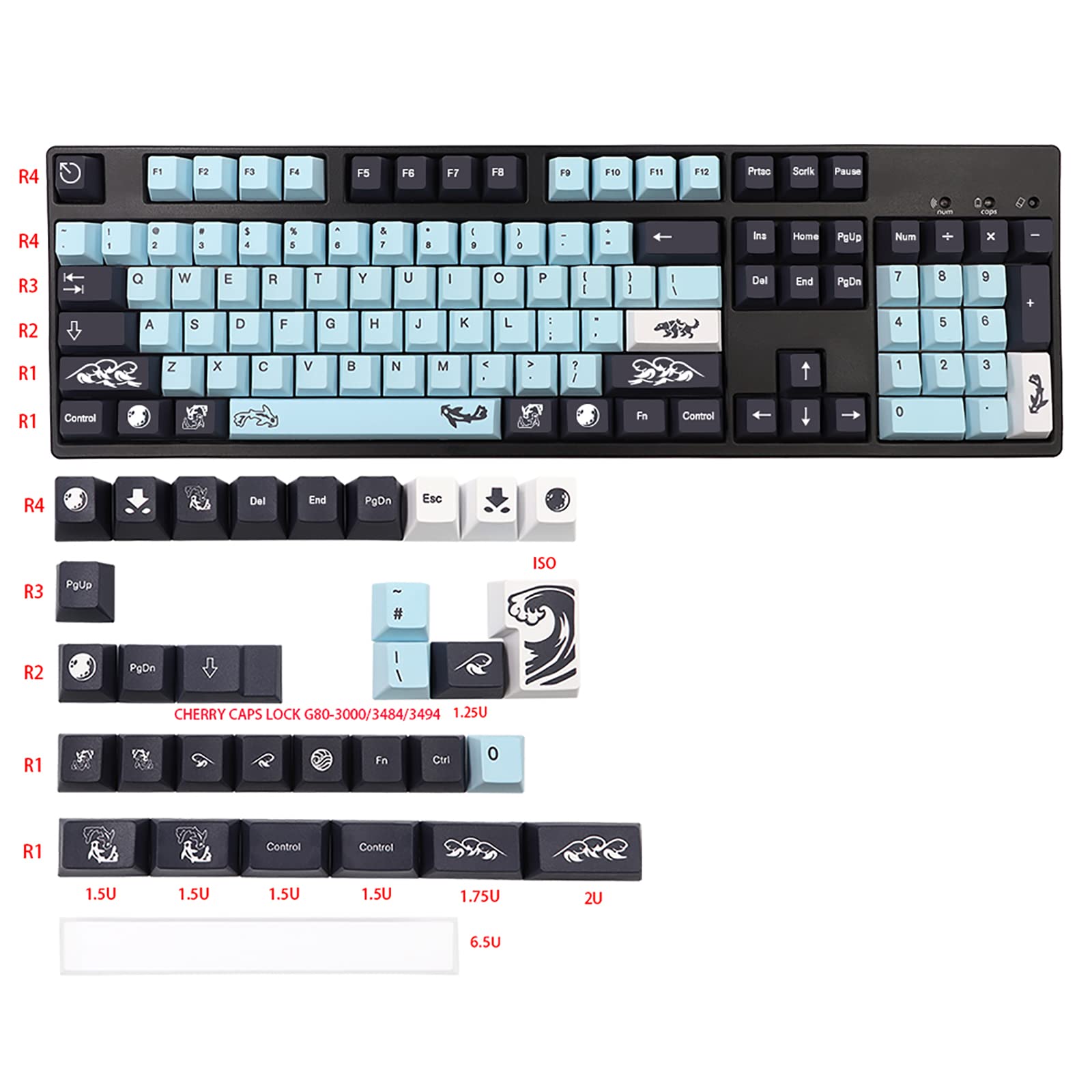 MOLGRIA GMK MIZU Keycaps, 136 Set Keycaps MIZU for Gaming Keyboard, PBT ...
