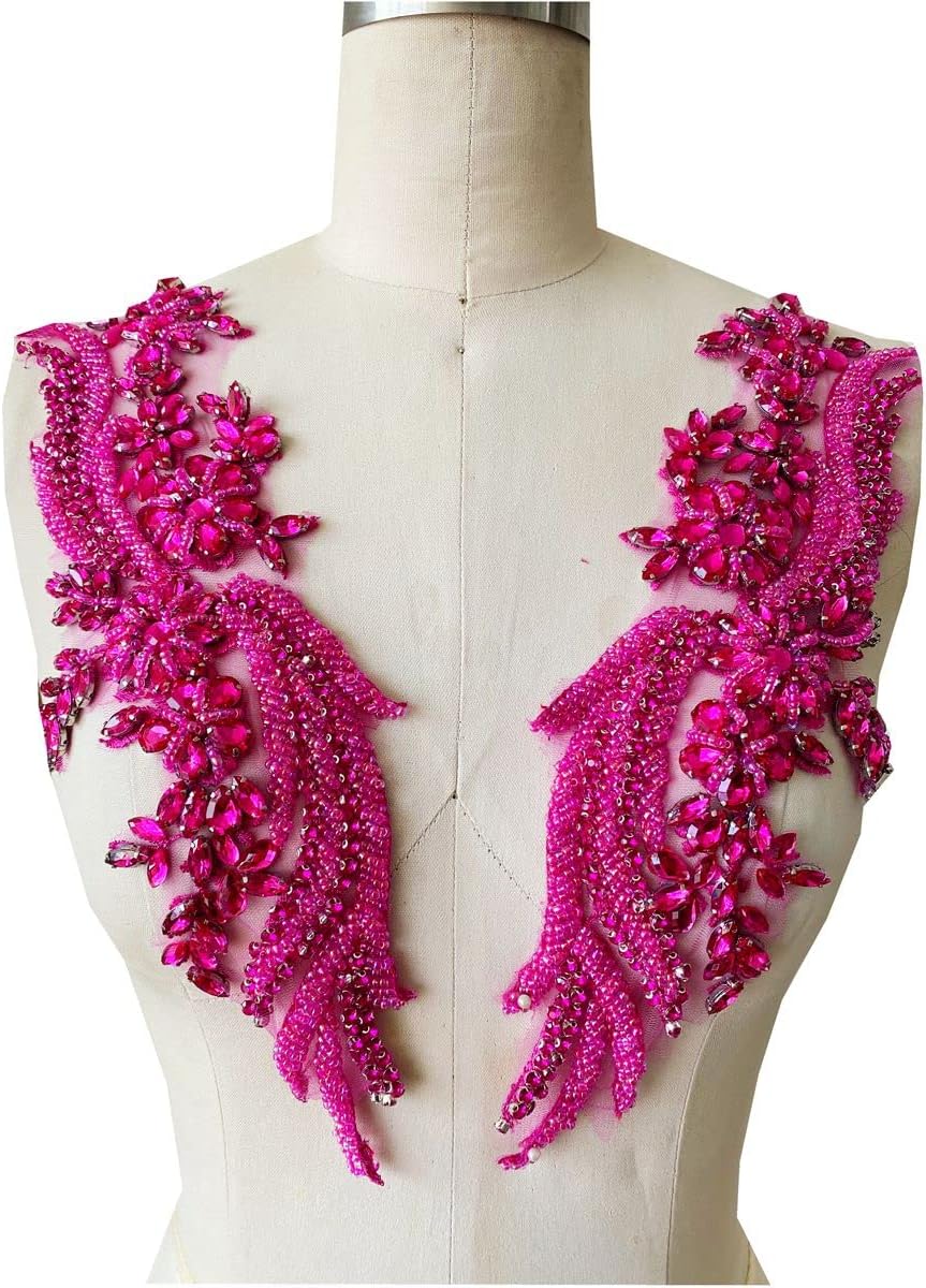 Amazon.com: Handmade Rhinestones lace Applique handsewing Beads Trim ...