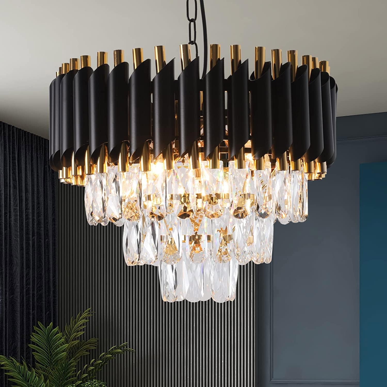 Buy SINOMAN Modern Crystal Black Gold Chandelier Ceiling jhumar led ...