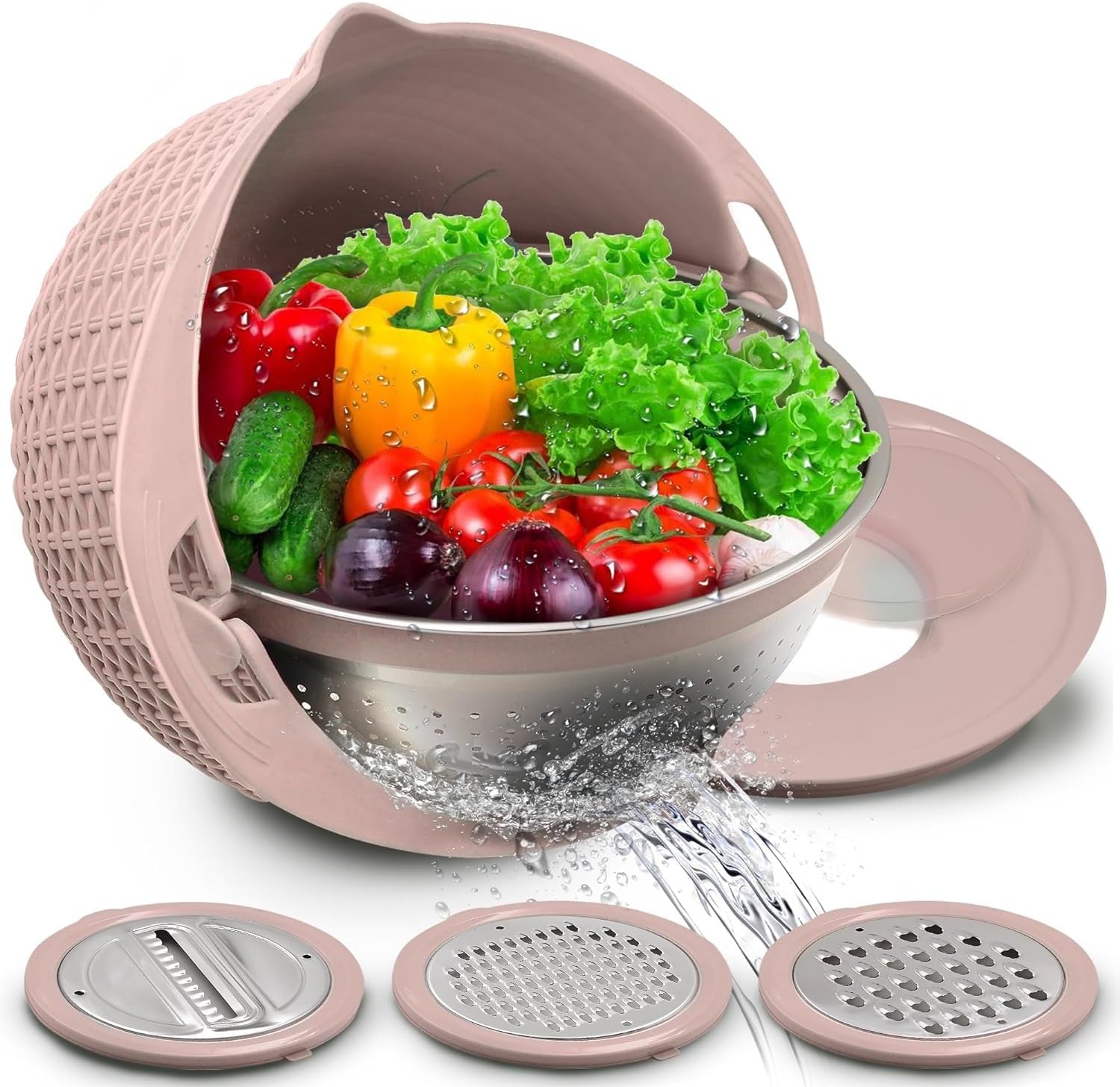 4 in 1 Stainless Steel Colander with Plastic Mixing Bowl Set - Food ...