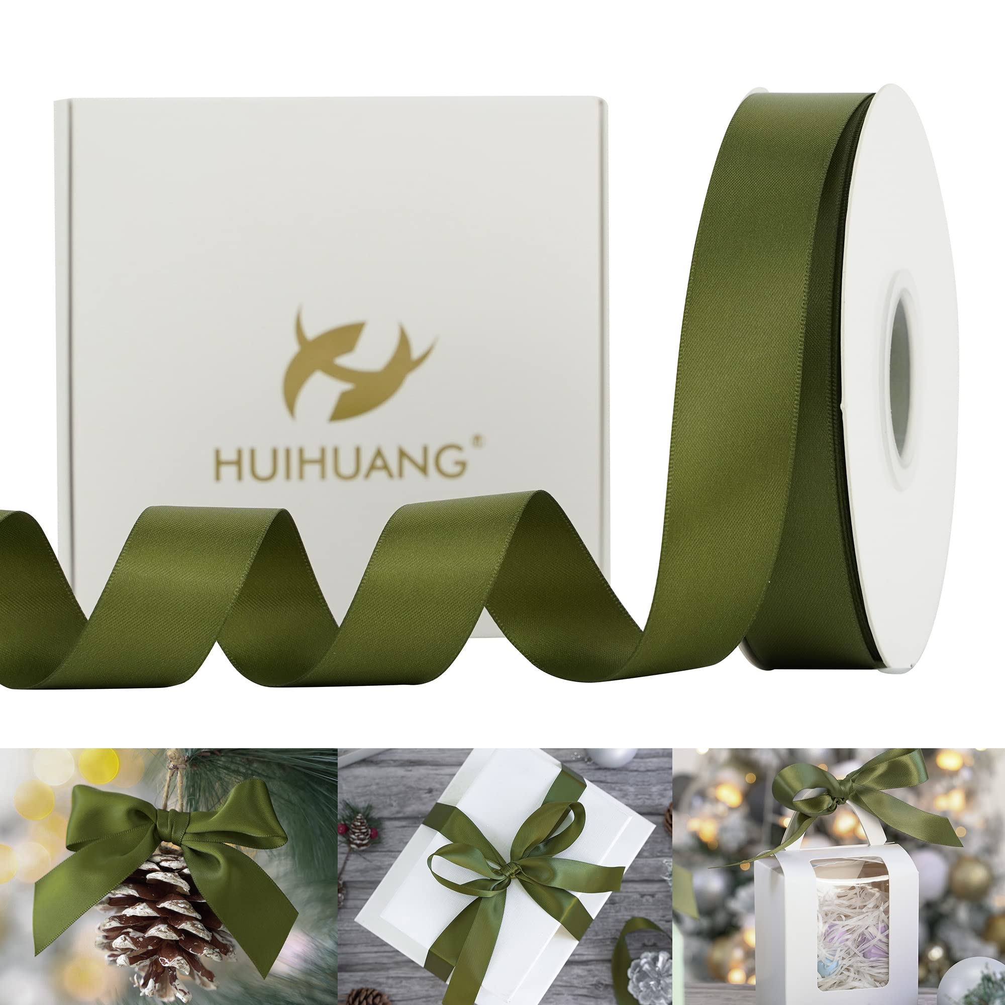 Amazon.com: HUIHUANG Satin Ribbon 1 inch Moss Green Ribbon 50 Yards ...