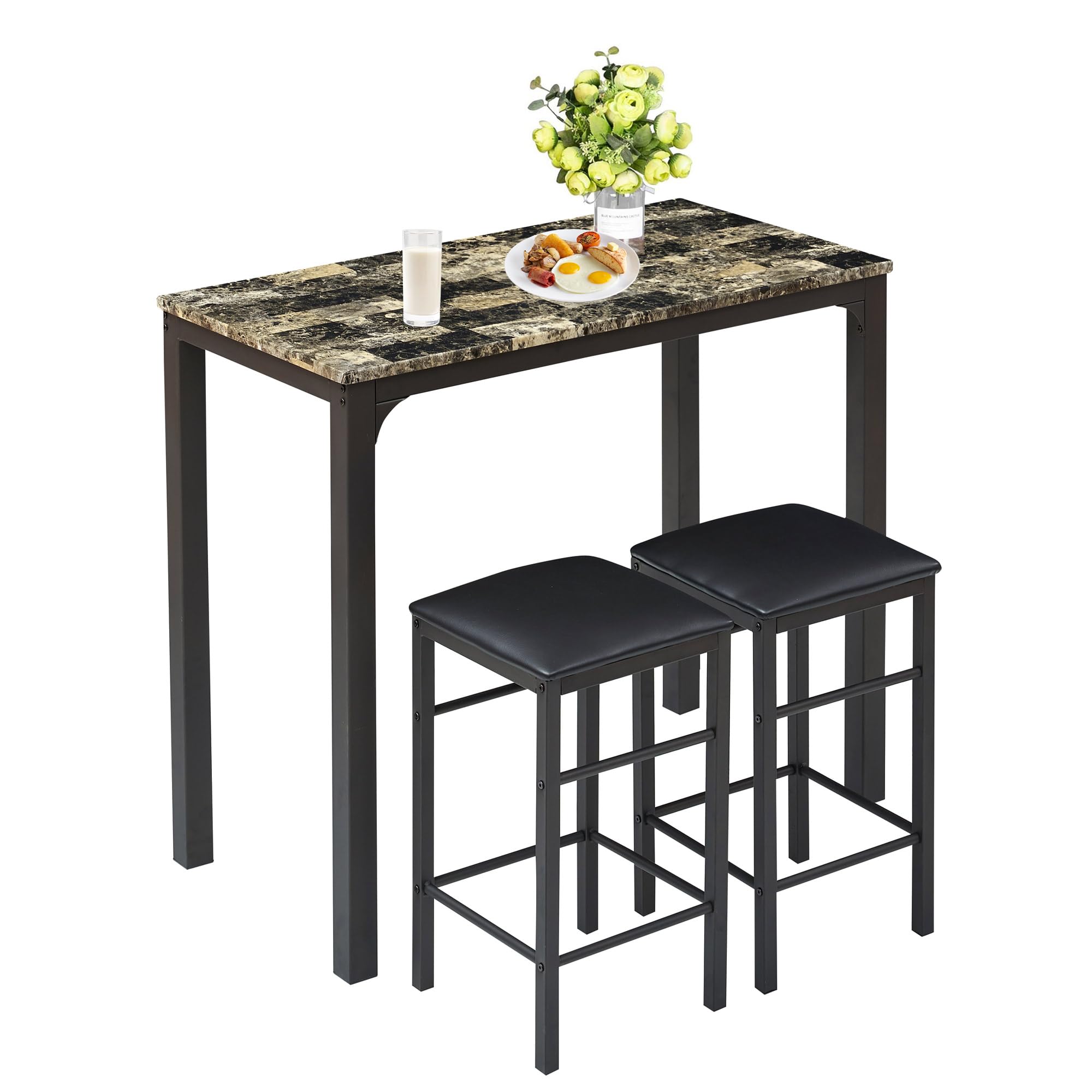 Amazon.com - VECELO Dining Table Set with 2 Stools,3 Piece Counter ...