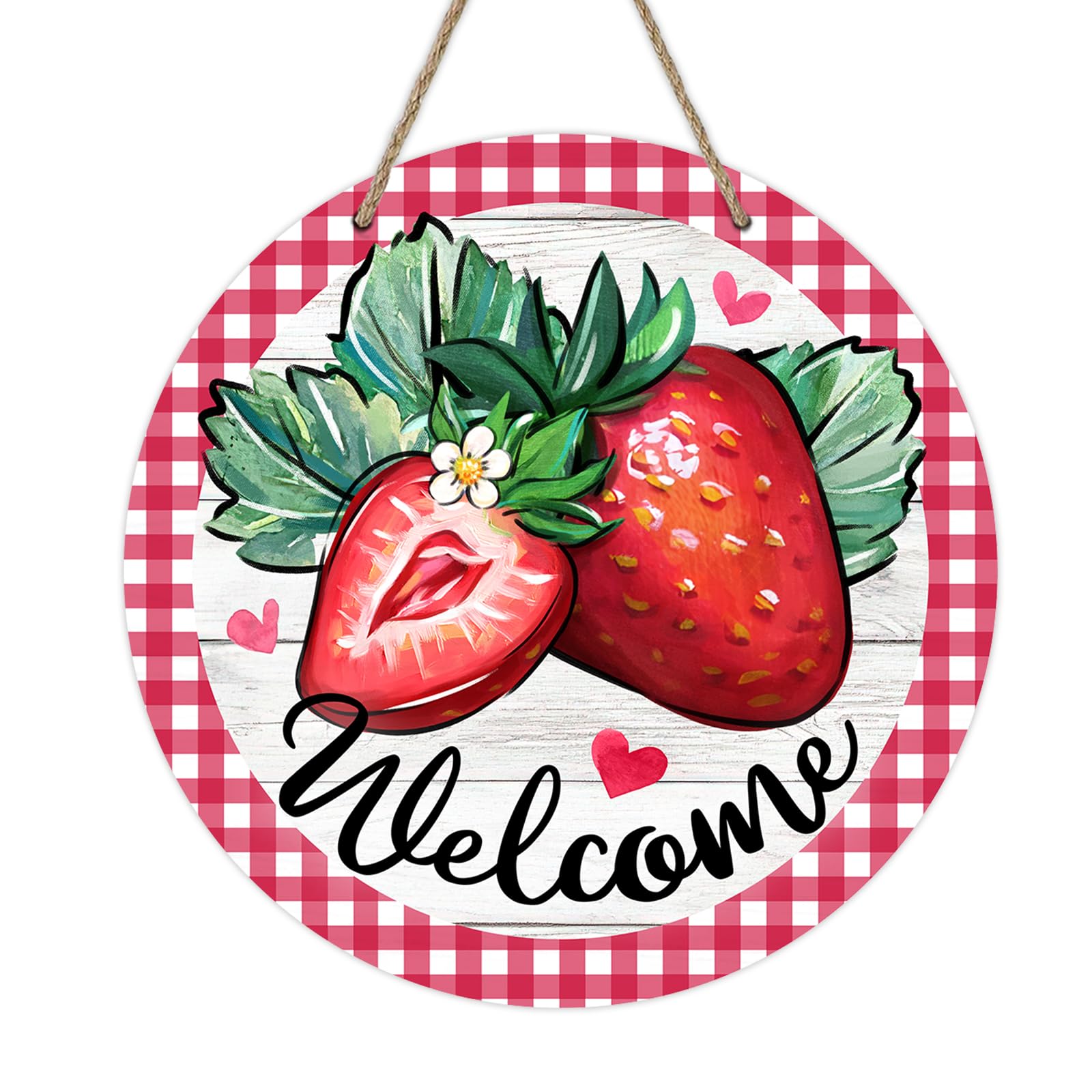 Amazon.com: Deroro Welcome Spring Summer Strawberry Front Door Sign ...