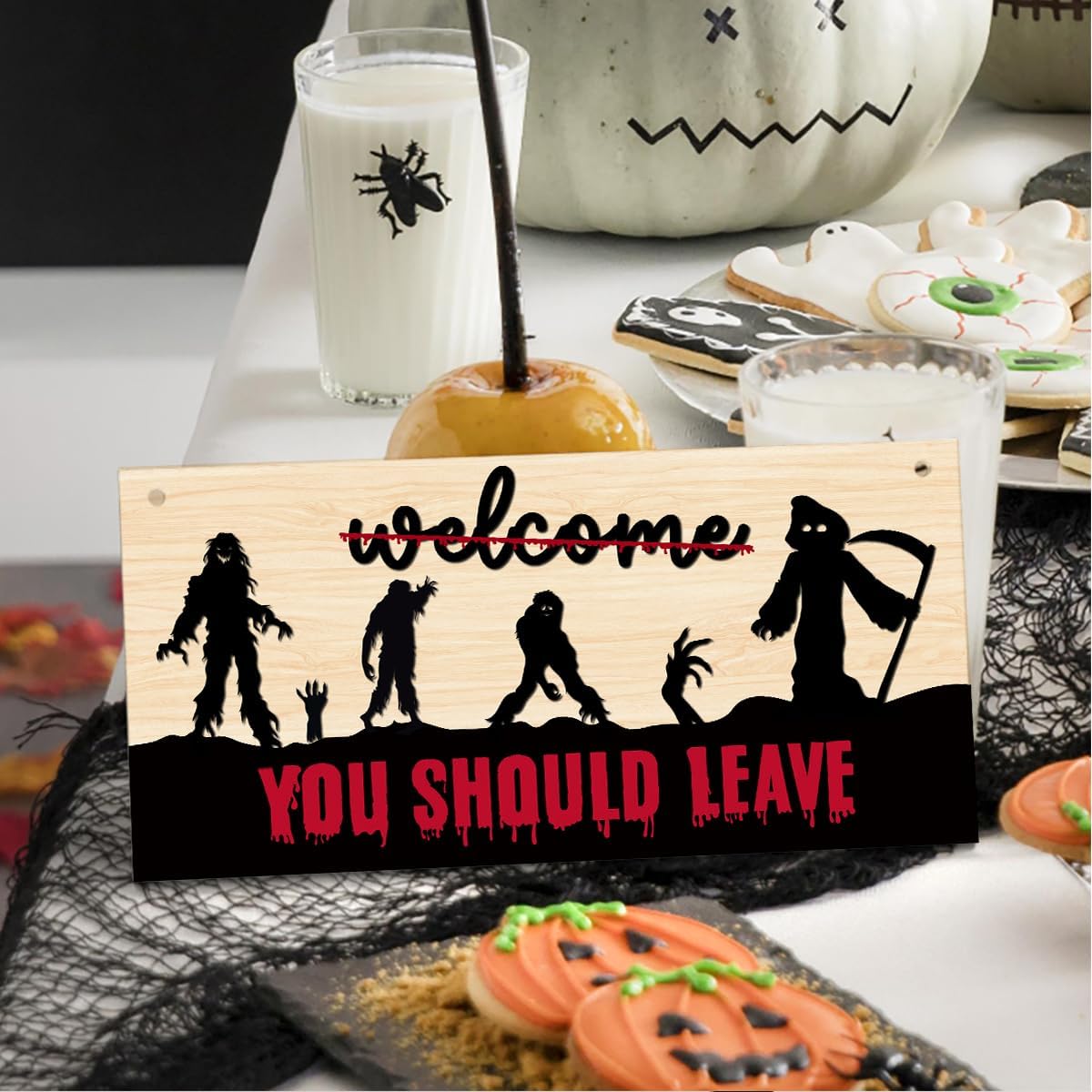 Letrero de bienvenida de Halloween de terror para puerta delantera ...