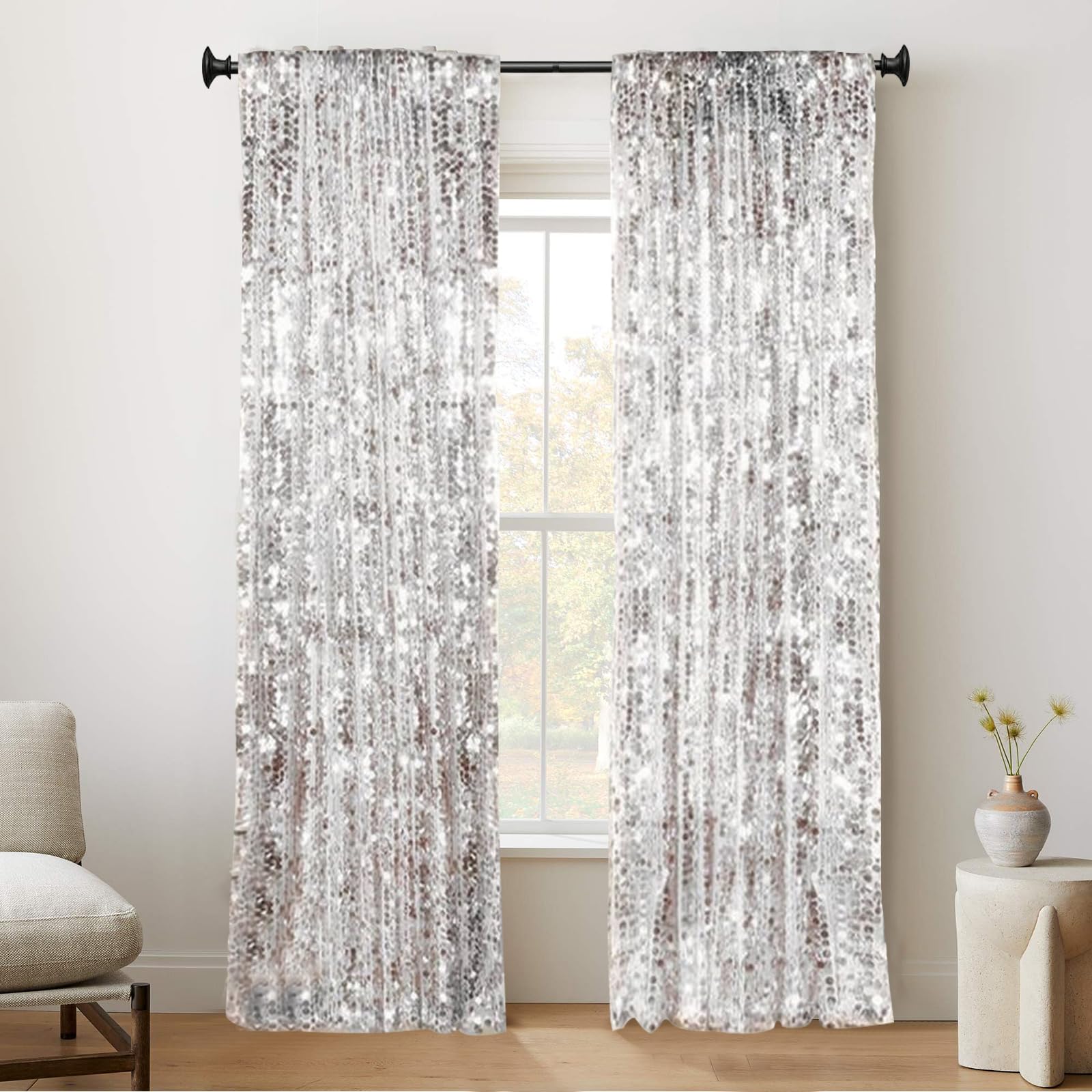 Amazon.com : YCC 9X8FT Silver Big Sequin Curtain Backdrop Panel for ...