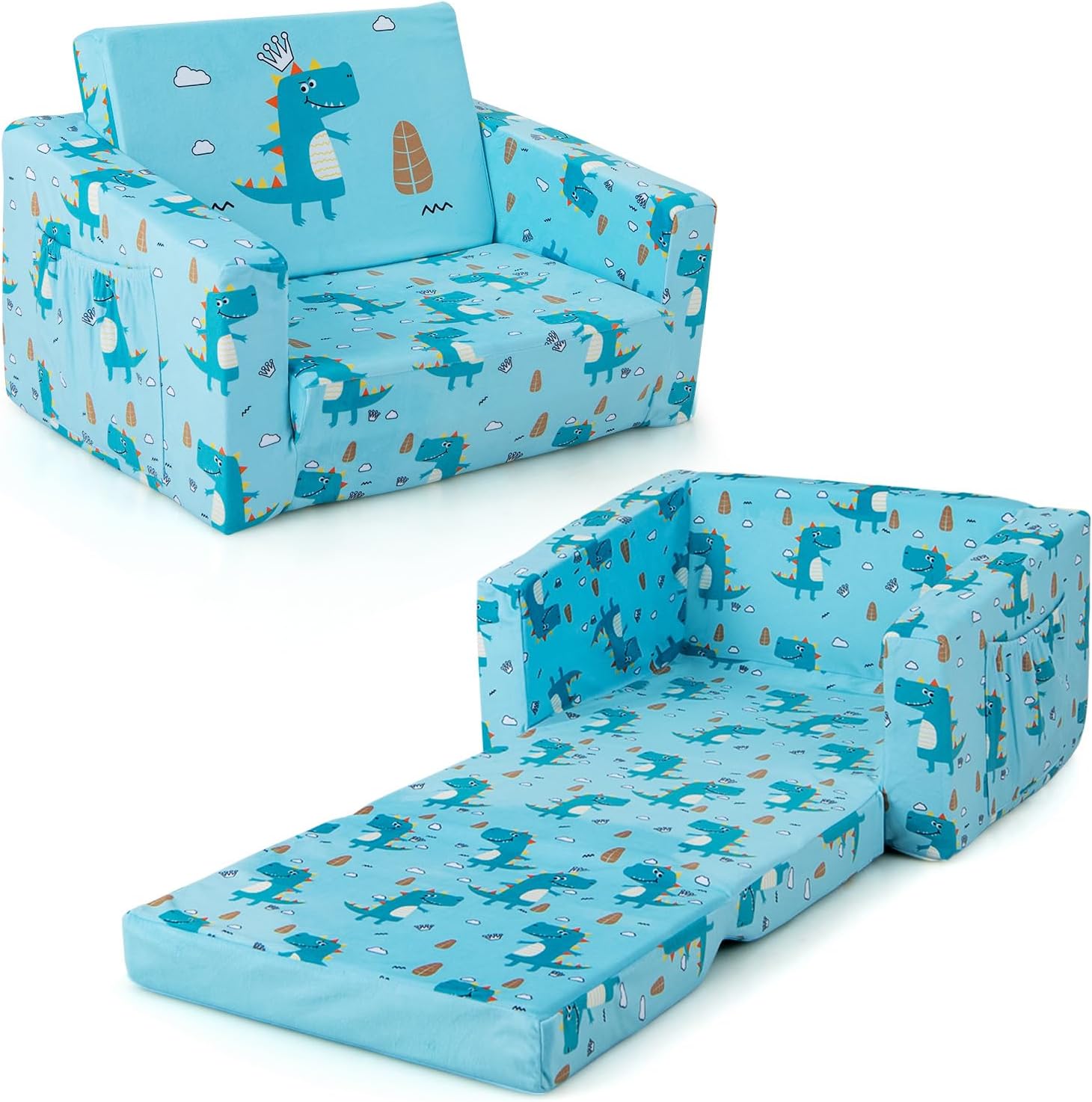 COSTWAY 2-in-1 Convertible Kids Sofa Chair, Flip Out Children Sofa to ...