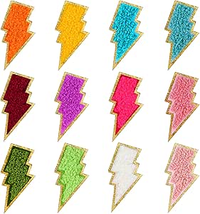 Amazon.com: 12 PCS Golden Edges Lightning Bolt Iron On Patch Bolt Patch ...