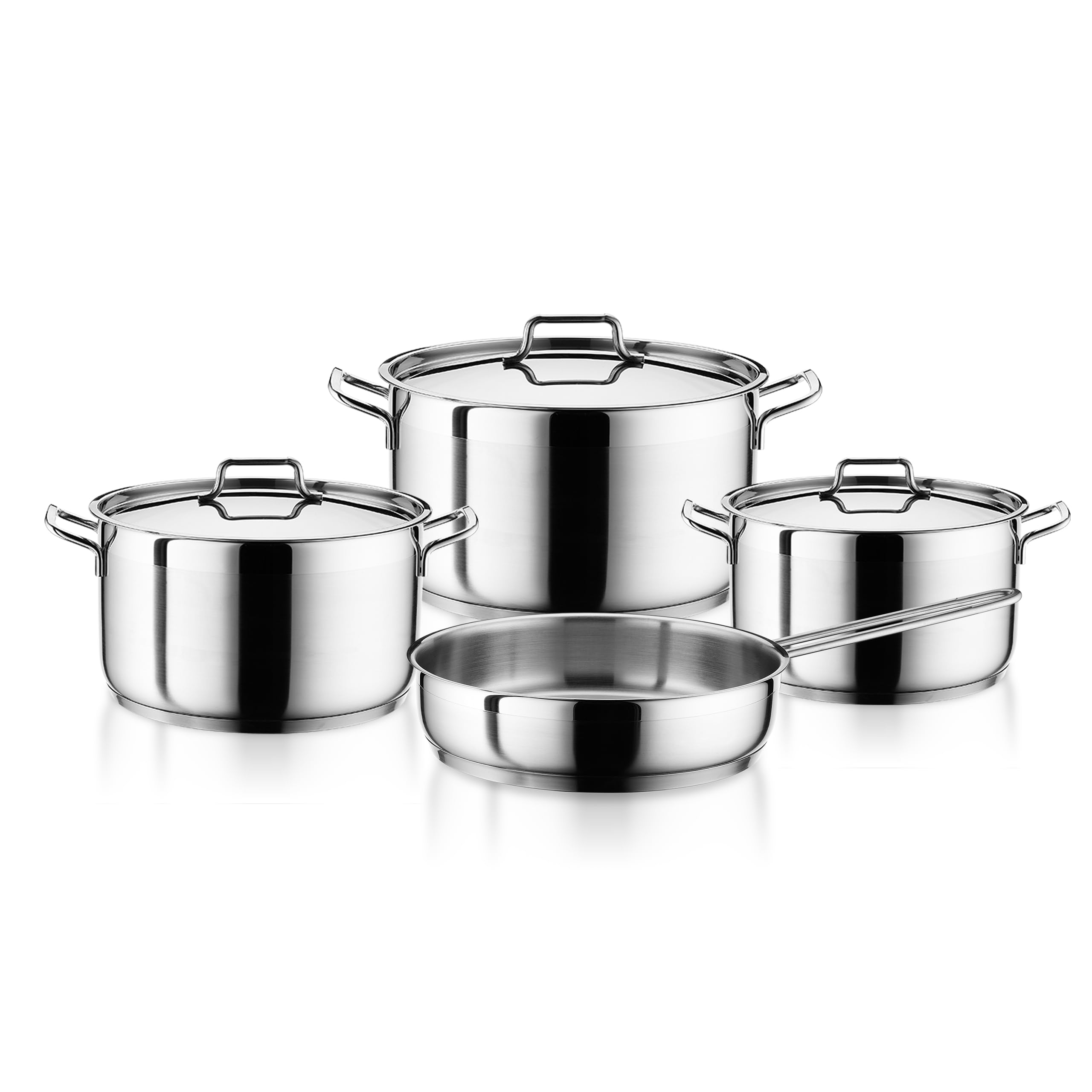 HASCEVHER Anett Stainless Steel 7-Piece Cookware Set - 3 Cooking Pots ...