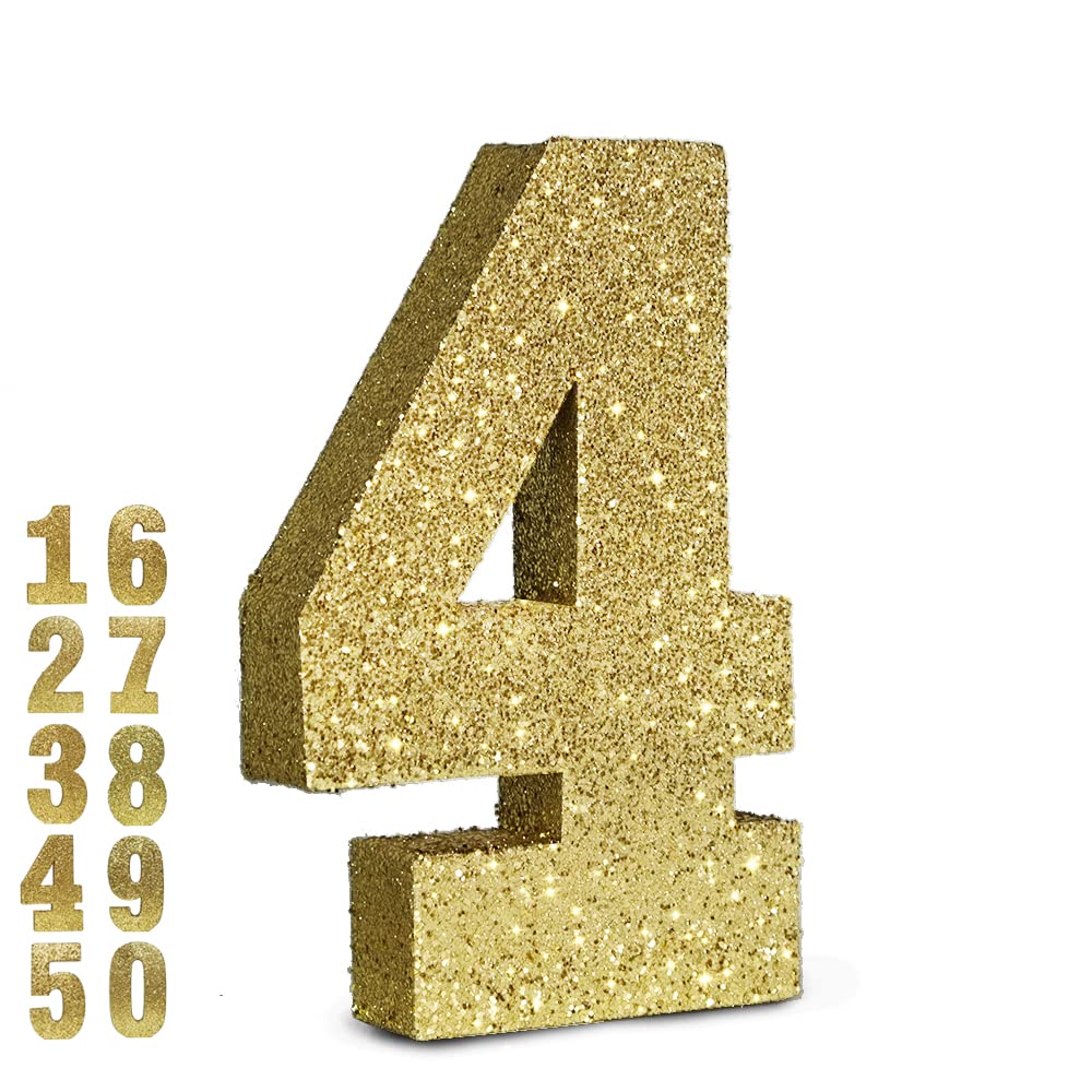 Gold Glitter Numbers Sign 4 Birthday Decorations, Birthday Party ...
