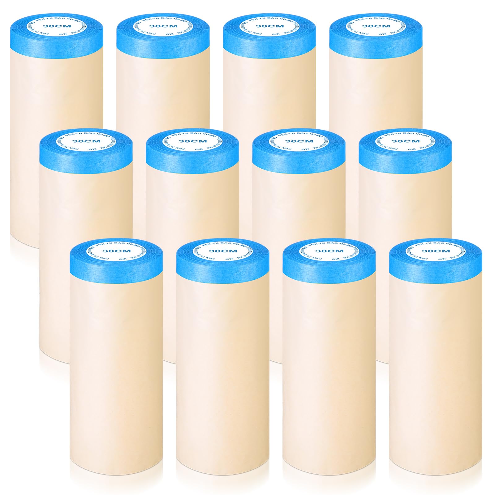 Glenmal 12 Rolls Pre Taped Masking Paper 12 Inch x 50 Ft Painters Paper ...