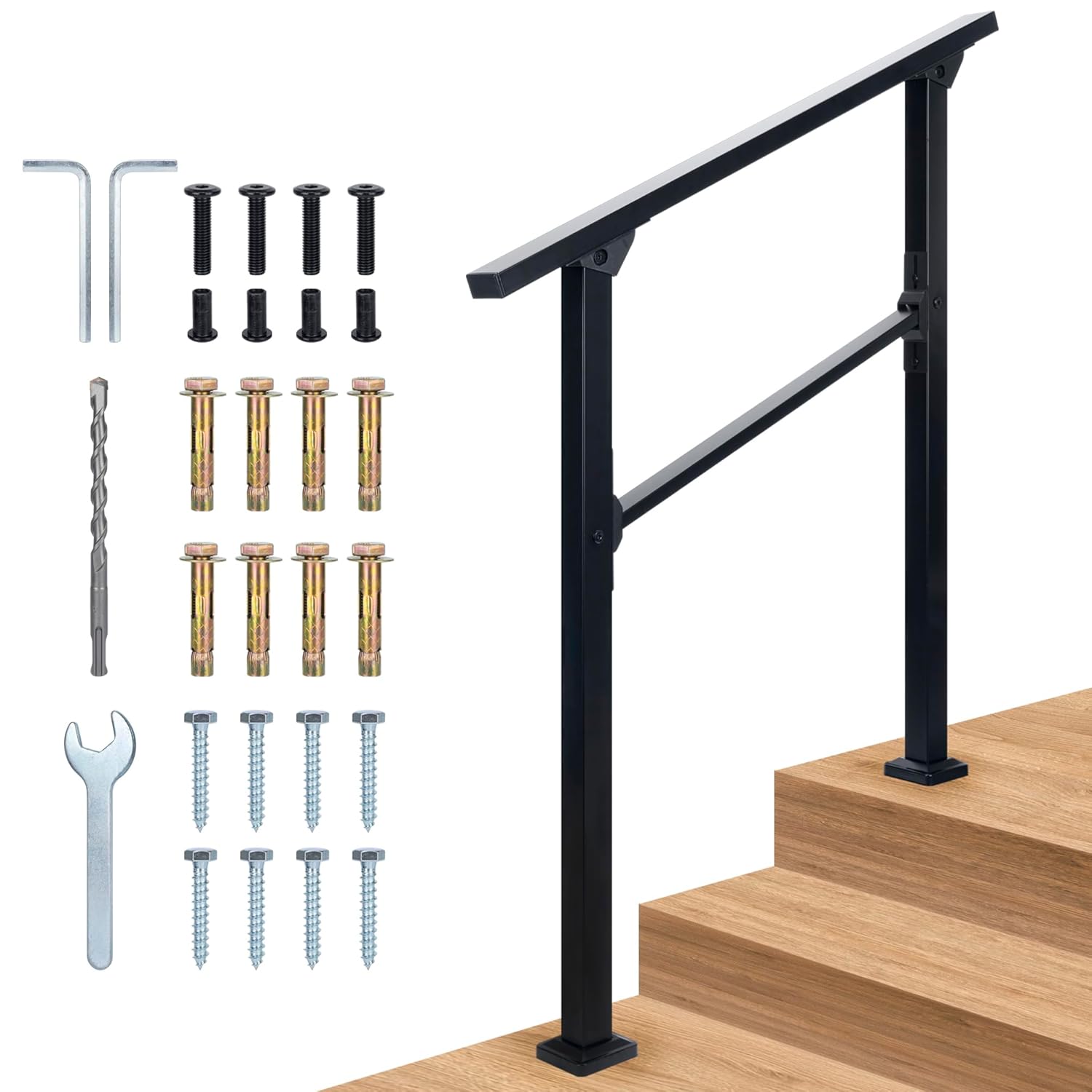SANKINS Handrails for Outdoor Steps Fit 2 to 3 Steps, Wrought Iron ...