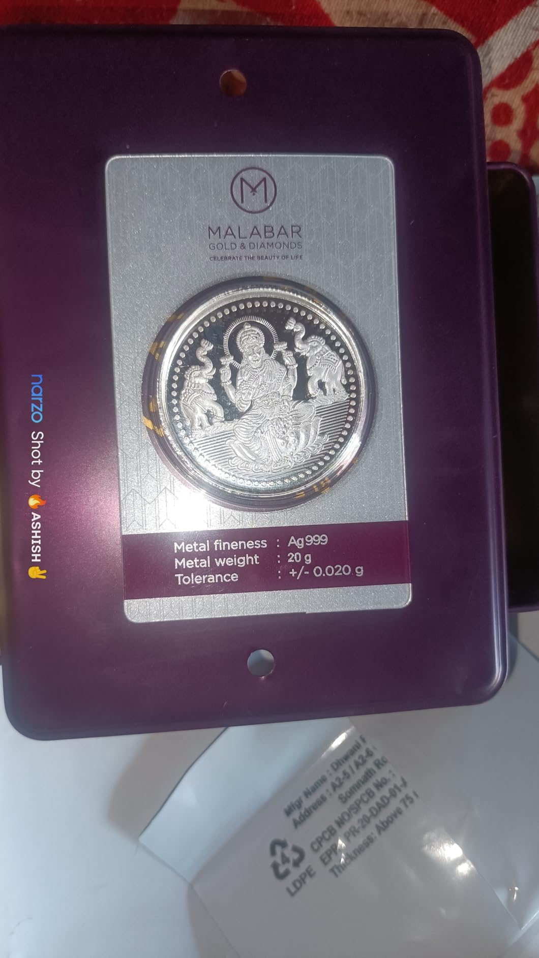 Malabar Gold & Diamonds 999 Purity Silver Coin 20 Grams|Laxmi Plain ...