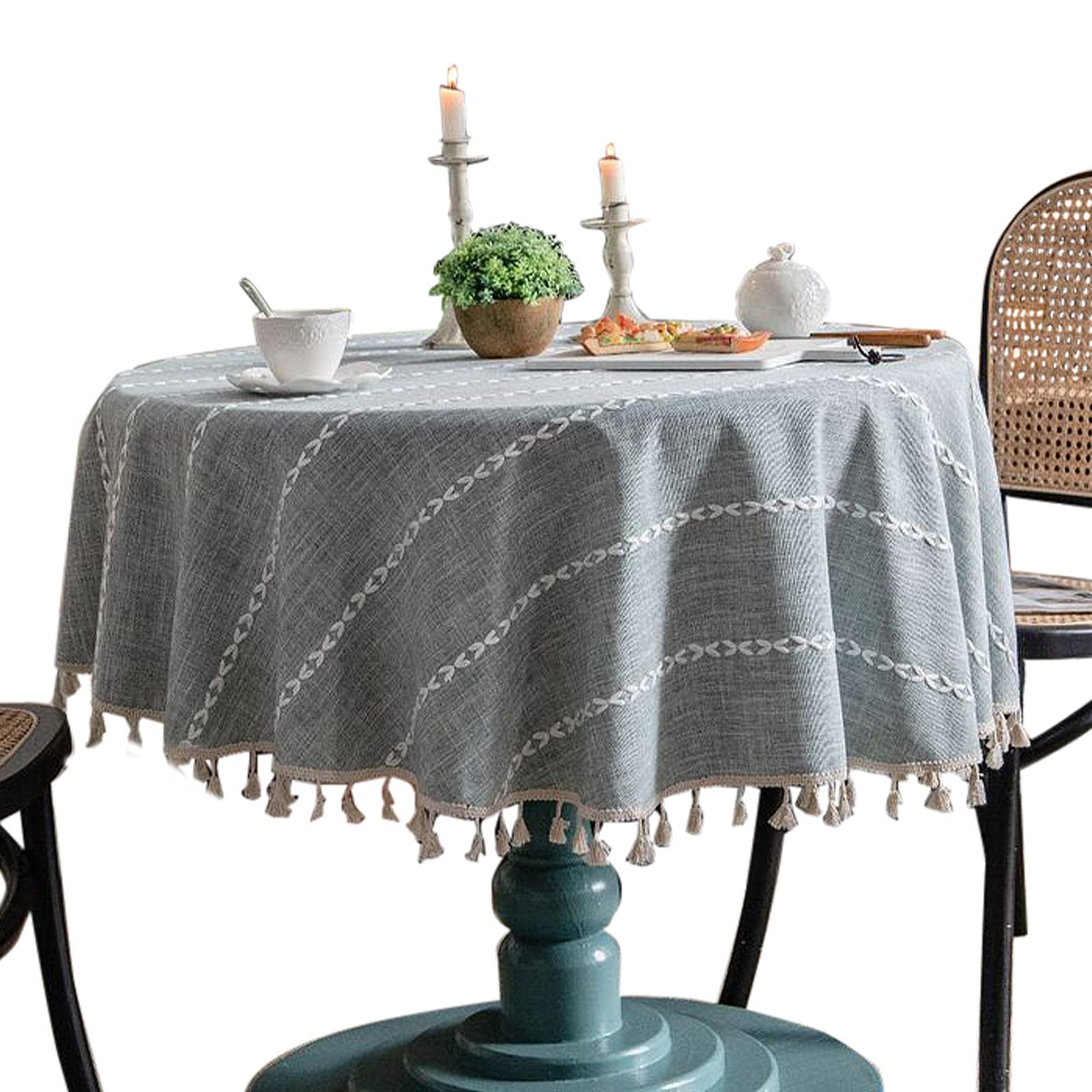 Amazon.com: Fhberni Round Rustic Tablecloth Farmhouse Striped Cotton ...