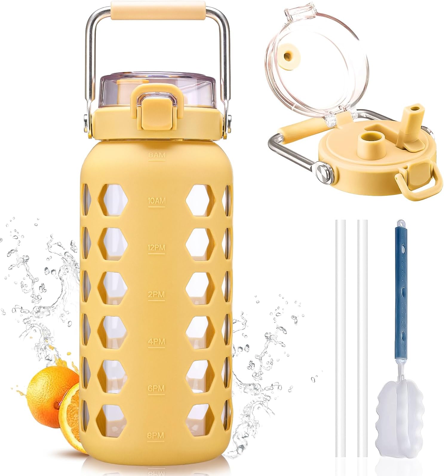 Amazon.com: Splash 64Oz Glass Water Bottle With Silicone Sleeve, Liquid ...