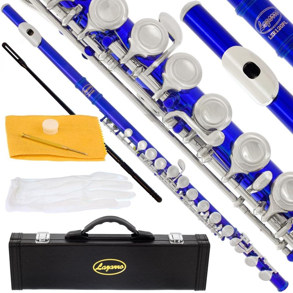 Amazon.com: Lazarro Professional Royal Blue-Silver Closed Hole C Flute ...