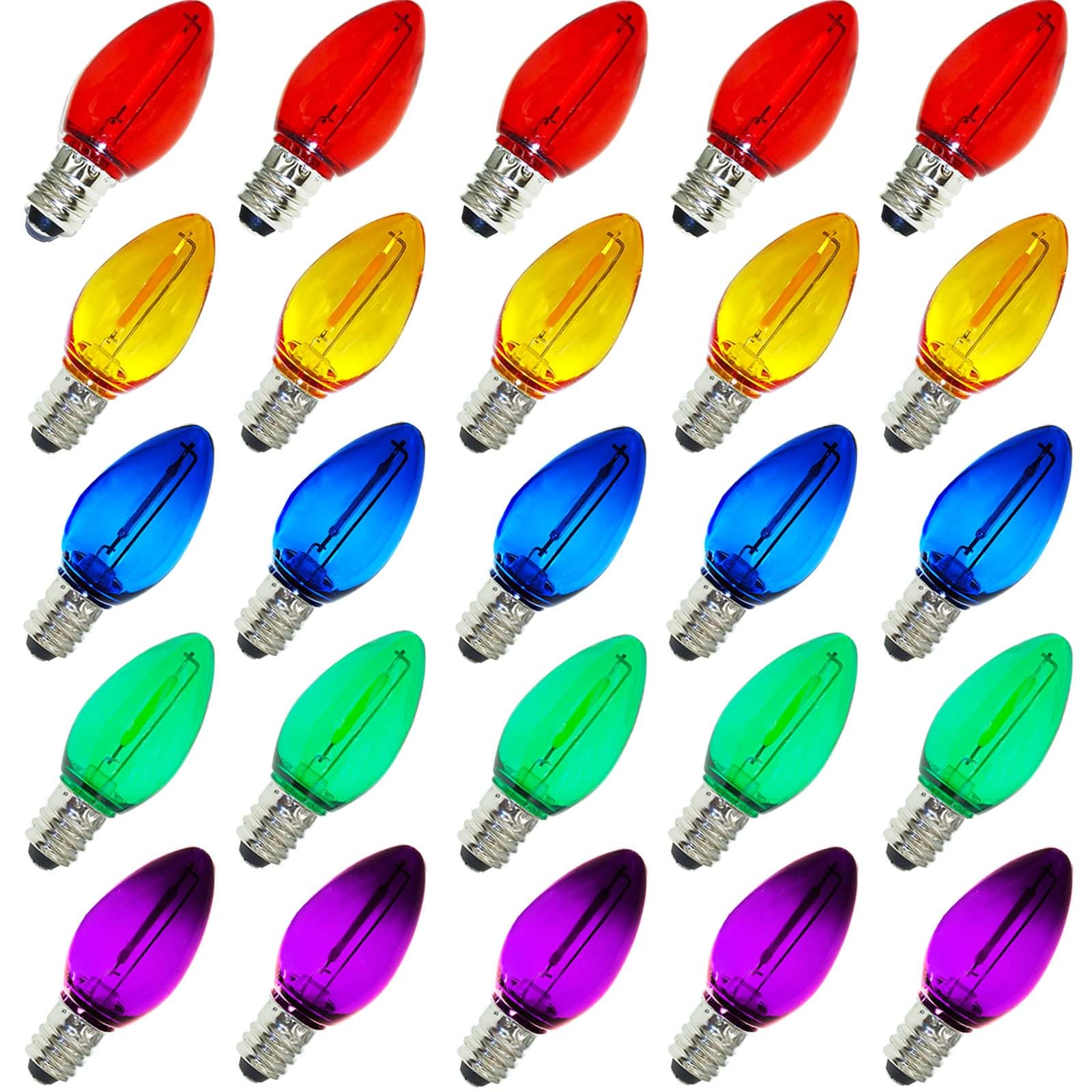 abulber 25 Pack C7 LED Christmas Light Bulb,Shatterproof,Waterproof ...