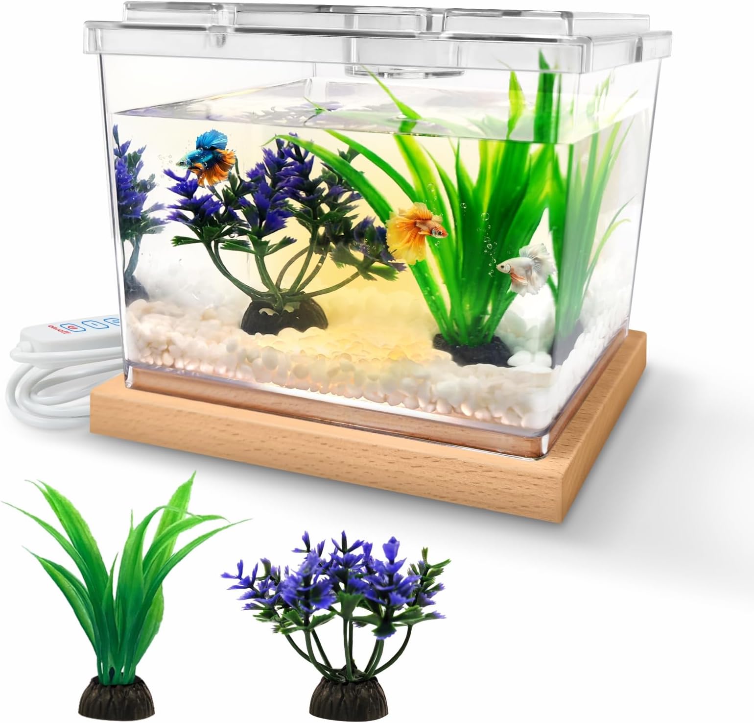 Amazon.com : MoonOrange Mini Betta Fish Tank Kit with LED Light Base ...